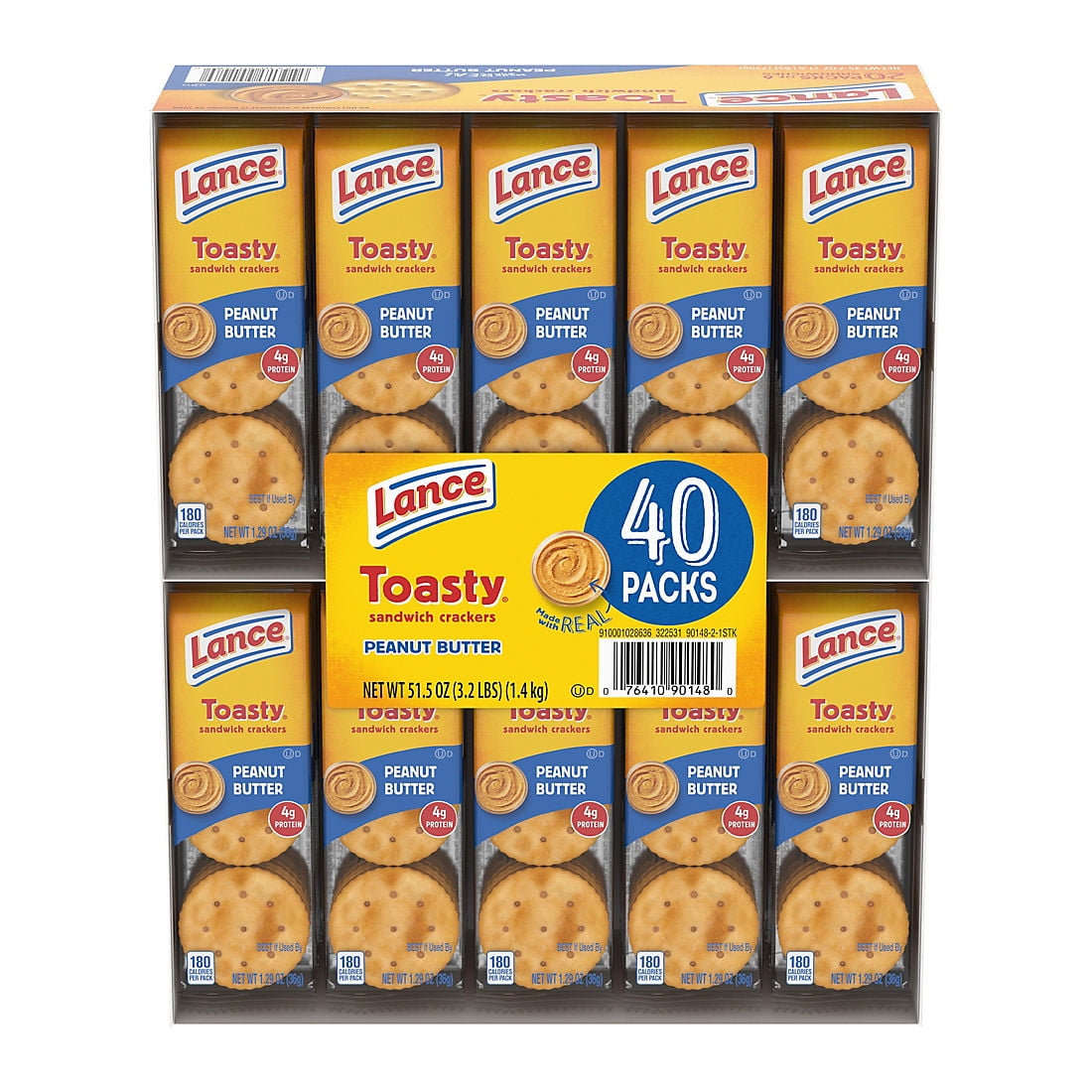 Lance Toasty Peanut Butter Sandwich Crackers 40 Count Portable Snacks ...