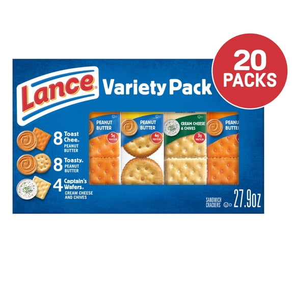 Lance, Sandwich Crackers, Variety Pack 20 Packs, 3 Flavors - Walmart.com