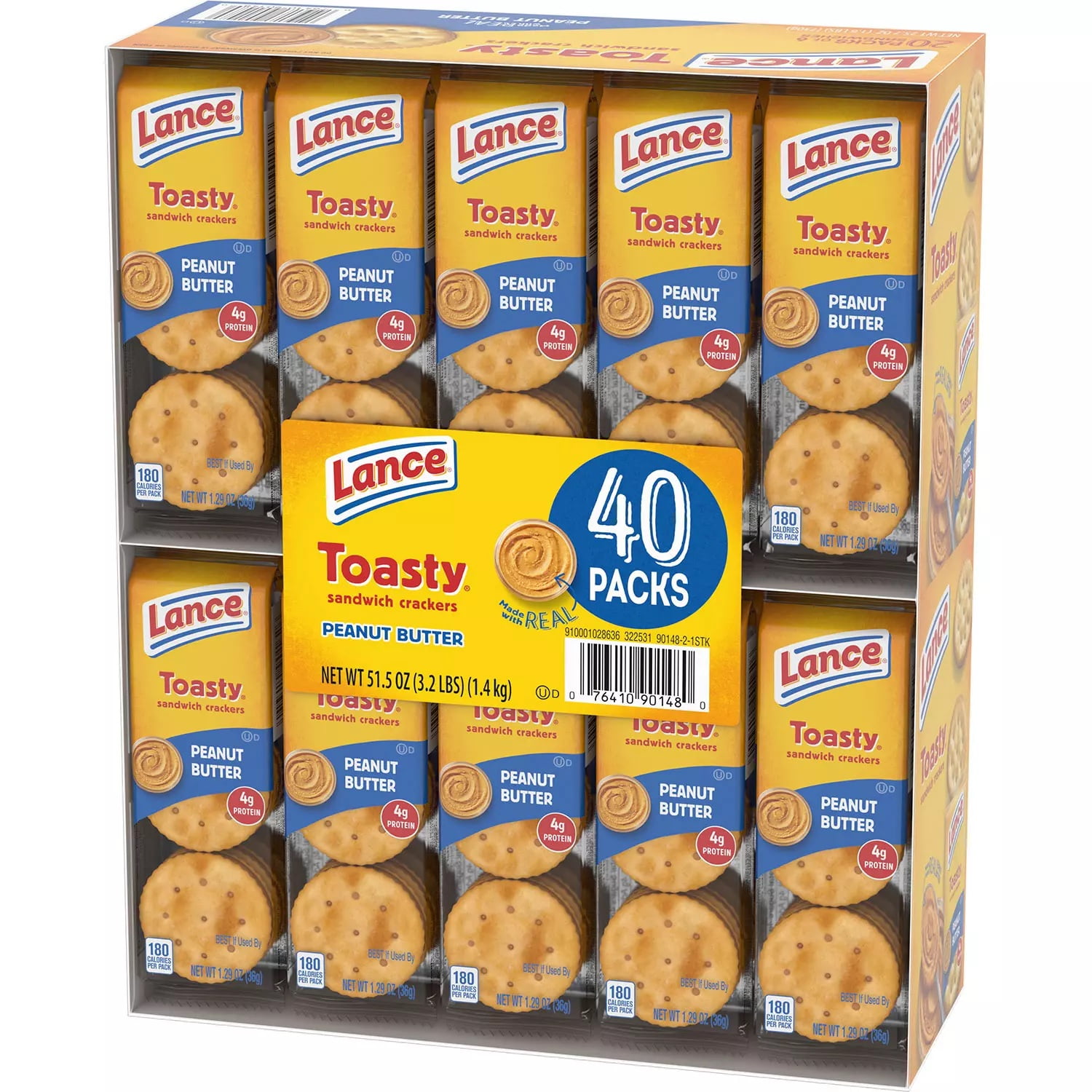 Lance Toasty Peanut Butter Crackers, Sandwich Pack, 1.29 oz, 40 ct ...