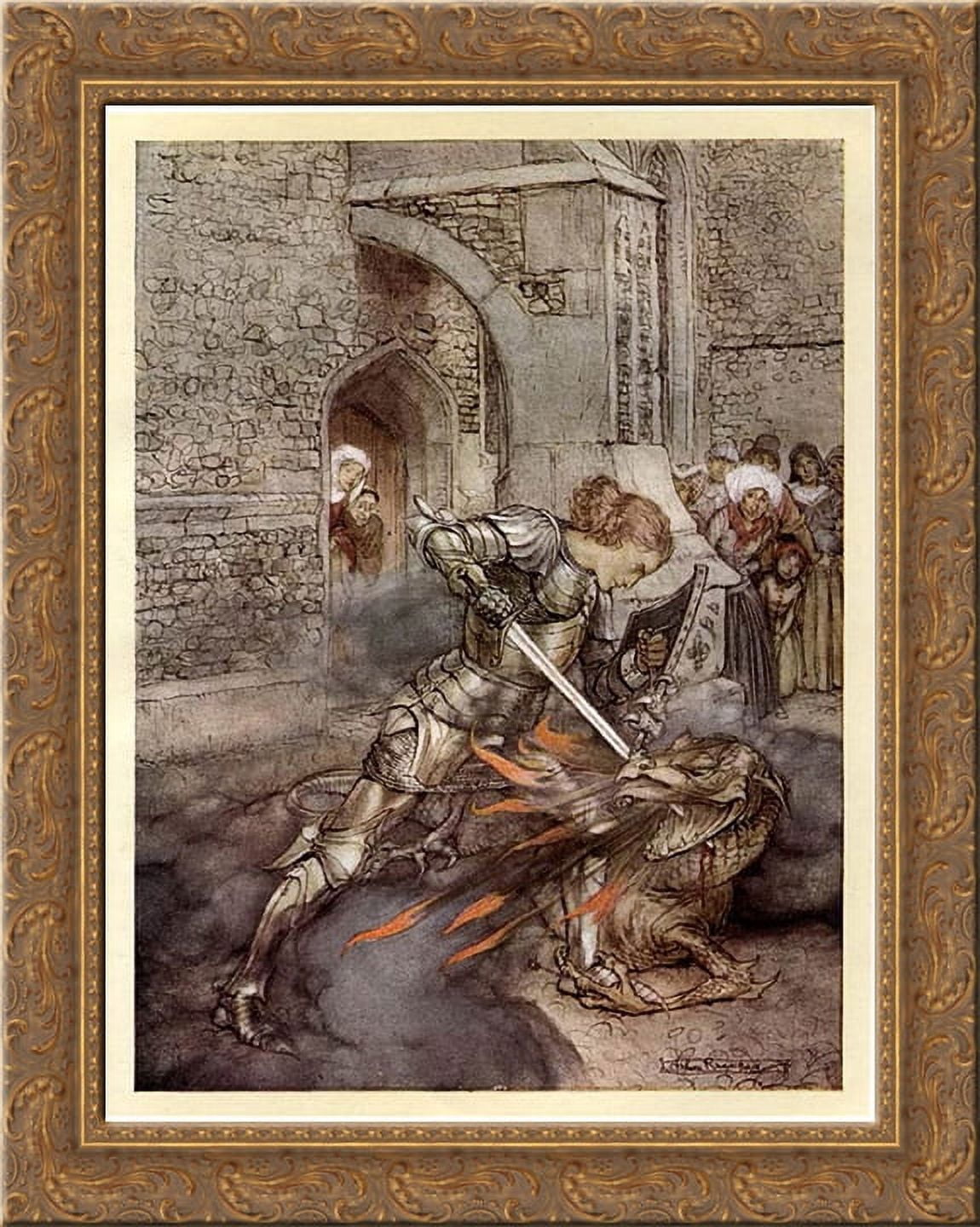 Lancelot fights against a dragon at the Castle of Corbin 20x24 Gold ...