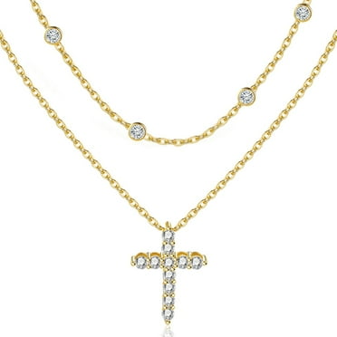 Yafe 18K White Gold Plated Wavy Cross with Cubic Zirconia Necklace ...