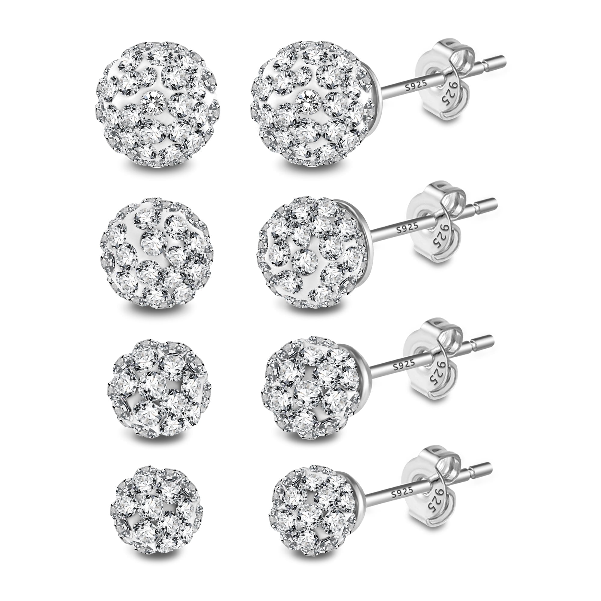 Lancharmed 925 Sterling Silver Earrings for Women 4-Pairs Set Cubic ...