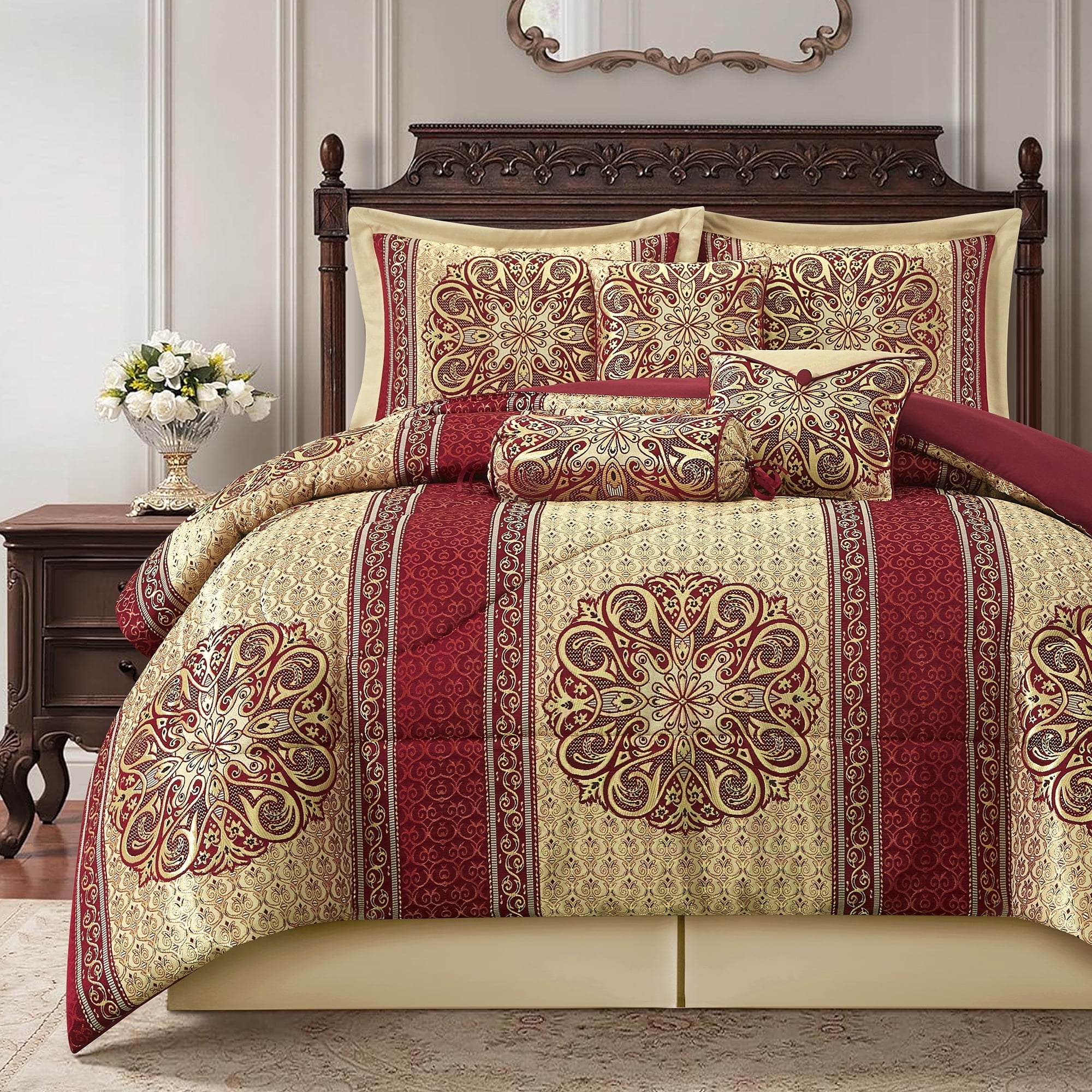 Lanco 7 Piece Queen Size Comforter Set with Decorative Pillows, Shams ...