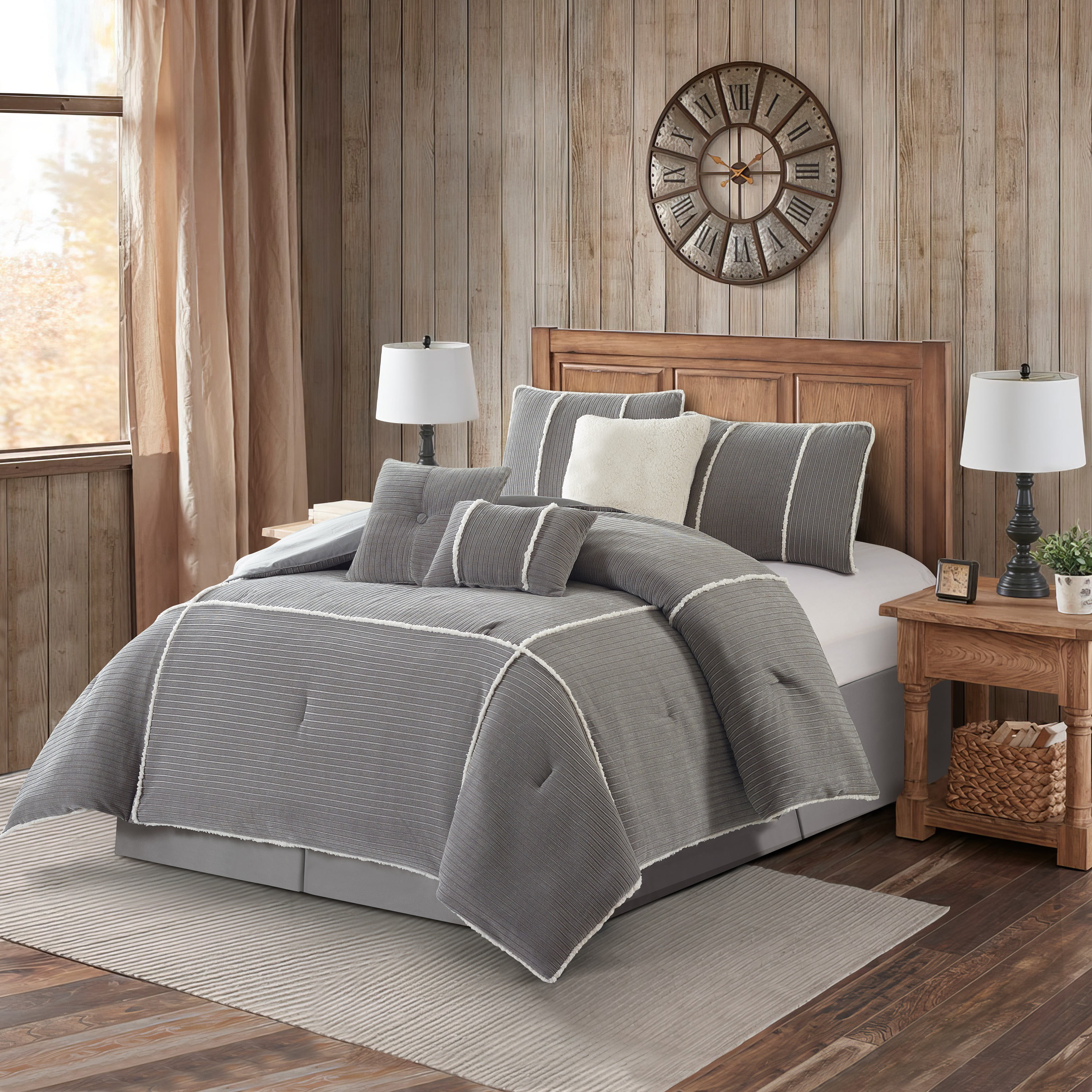 Lanco 7 Piece Grey Comforter Set , Queen Size Corduroy Peicework ...