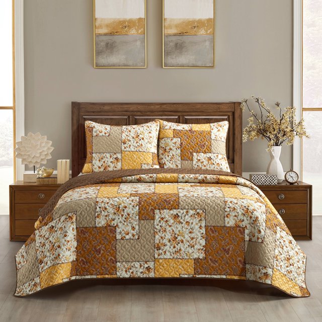 Lanco All Season Gold Floral 3 Piece Quilt Set King Size , An Array Of ...