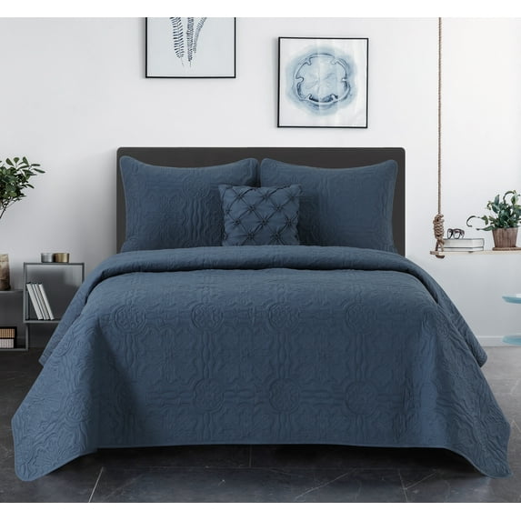 Lanco All Season Navy Quilt Set Queen Size , Ultra-Soft Bedspread , 2 ...