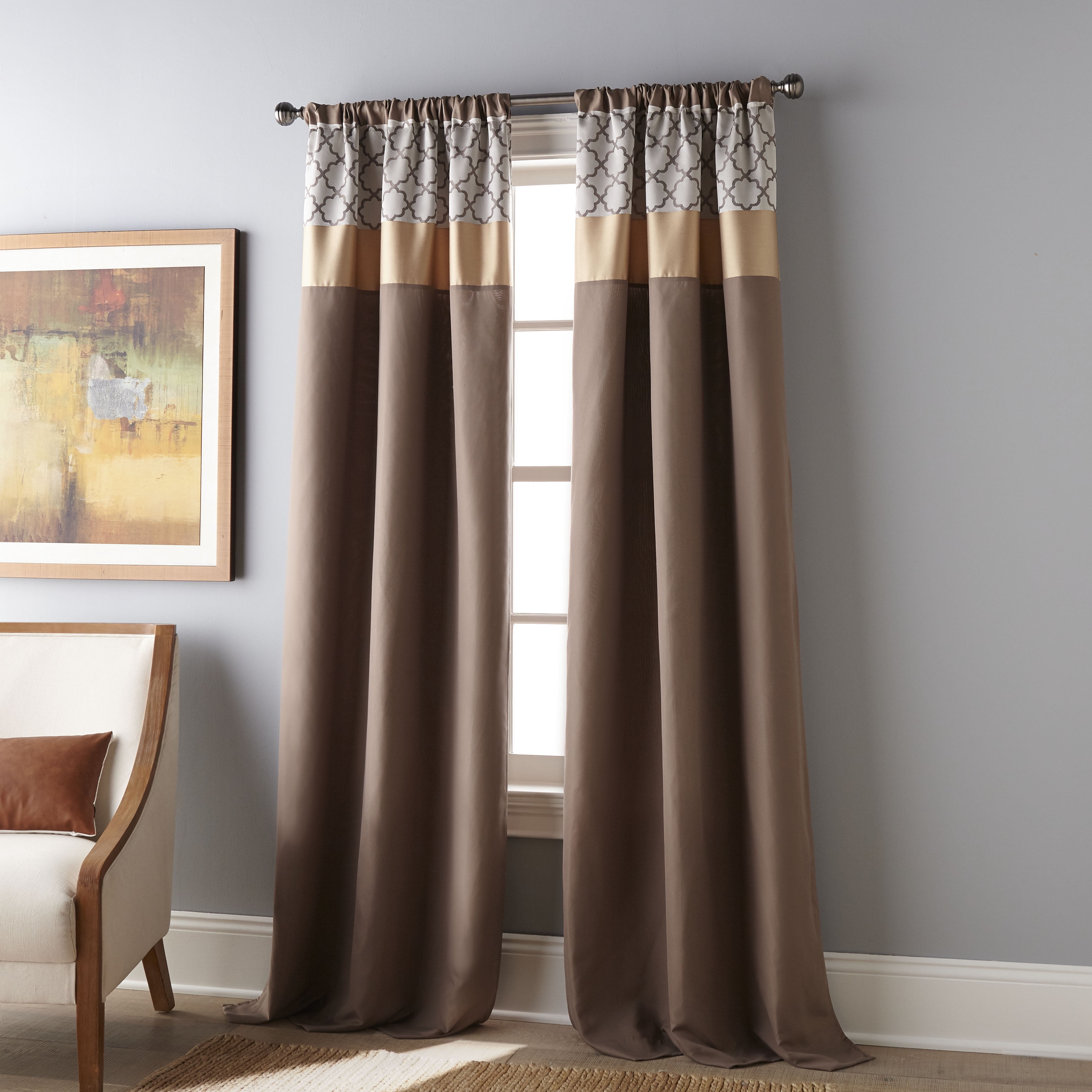 Lanco Ava Room Darkening Rod Pocket, Set of 2 Curtain Panel Pair, Brown ...