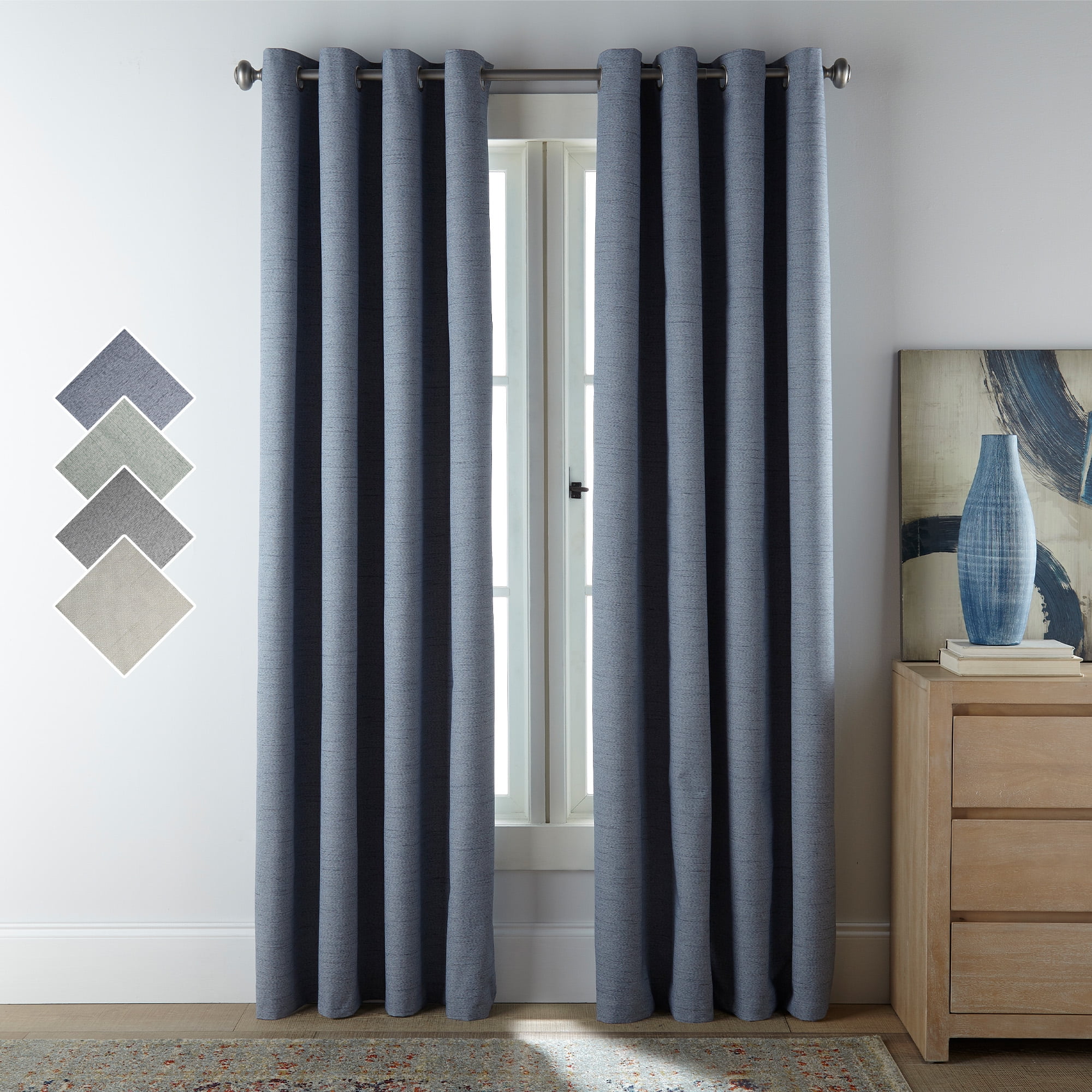 Lanco Blue Blackout Curtain 84 Inches Long , Set of 2 Panels , 52x84 ...