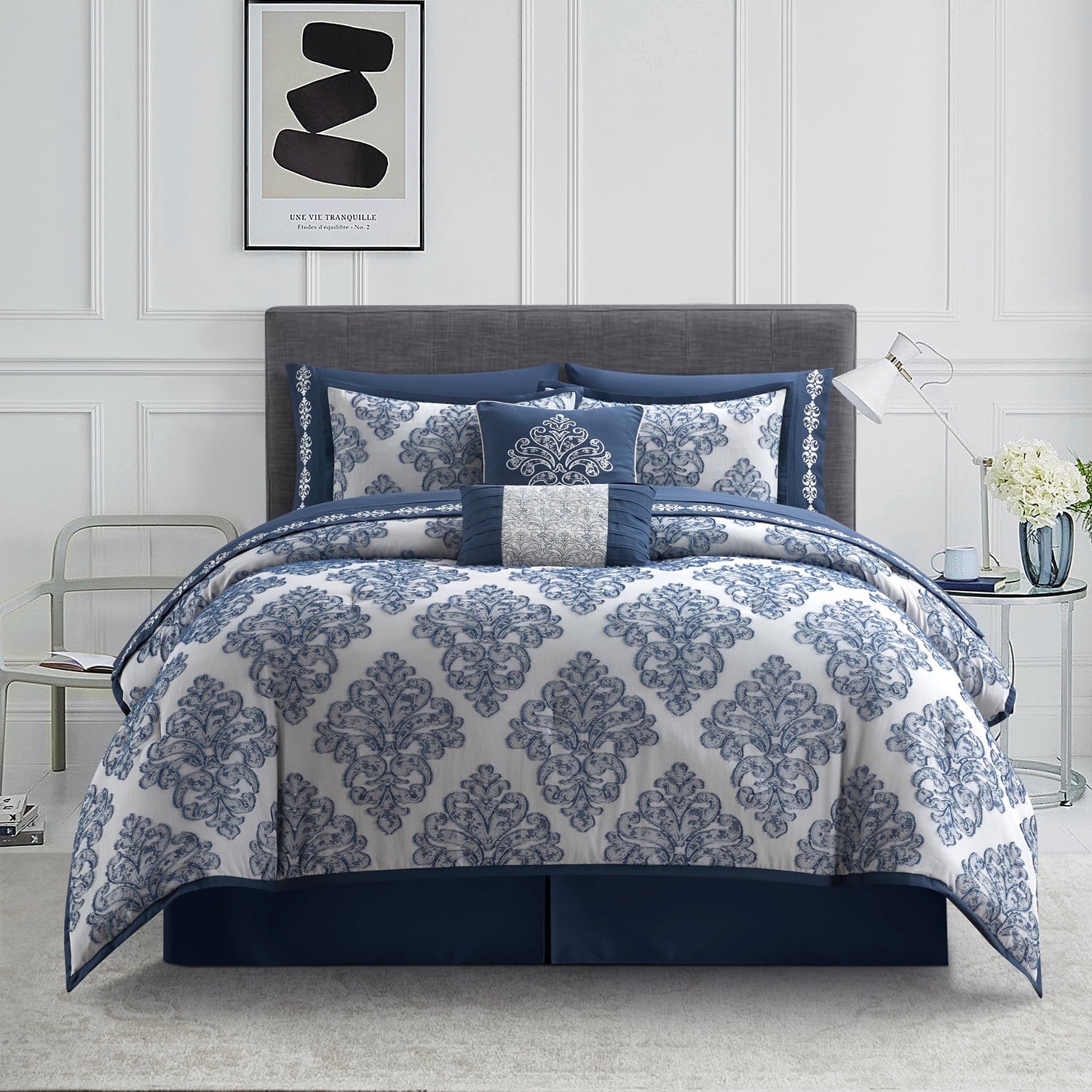 Lanco Blue Comforter Set King Size , Clip Jacquard Bedding Set , 10 ...