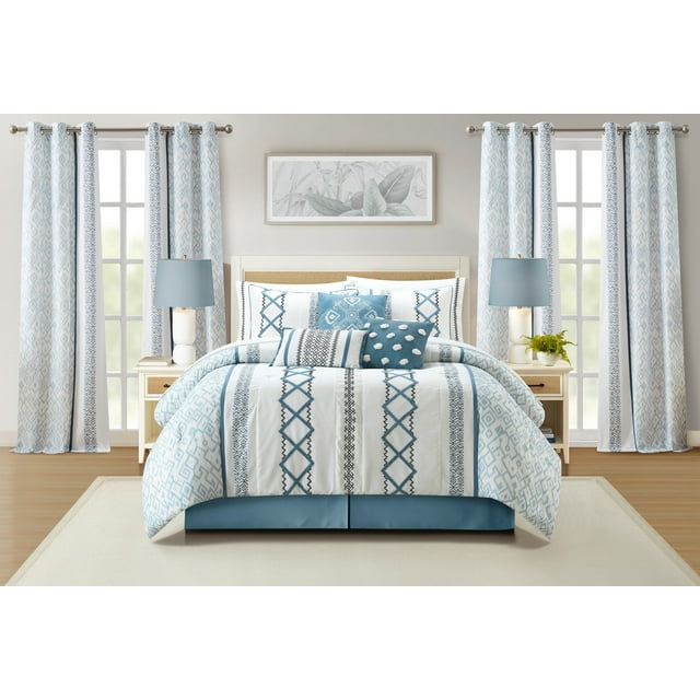 Lanco Blue Comforter Set Queen Size, 15 Piece Terry Embroidery All ...