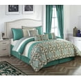 Lanco Blue Geometric Queen Size Comforter Set, Microfiber Print 7 Piece ...