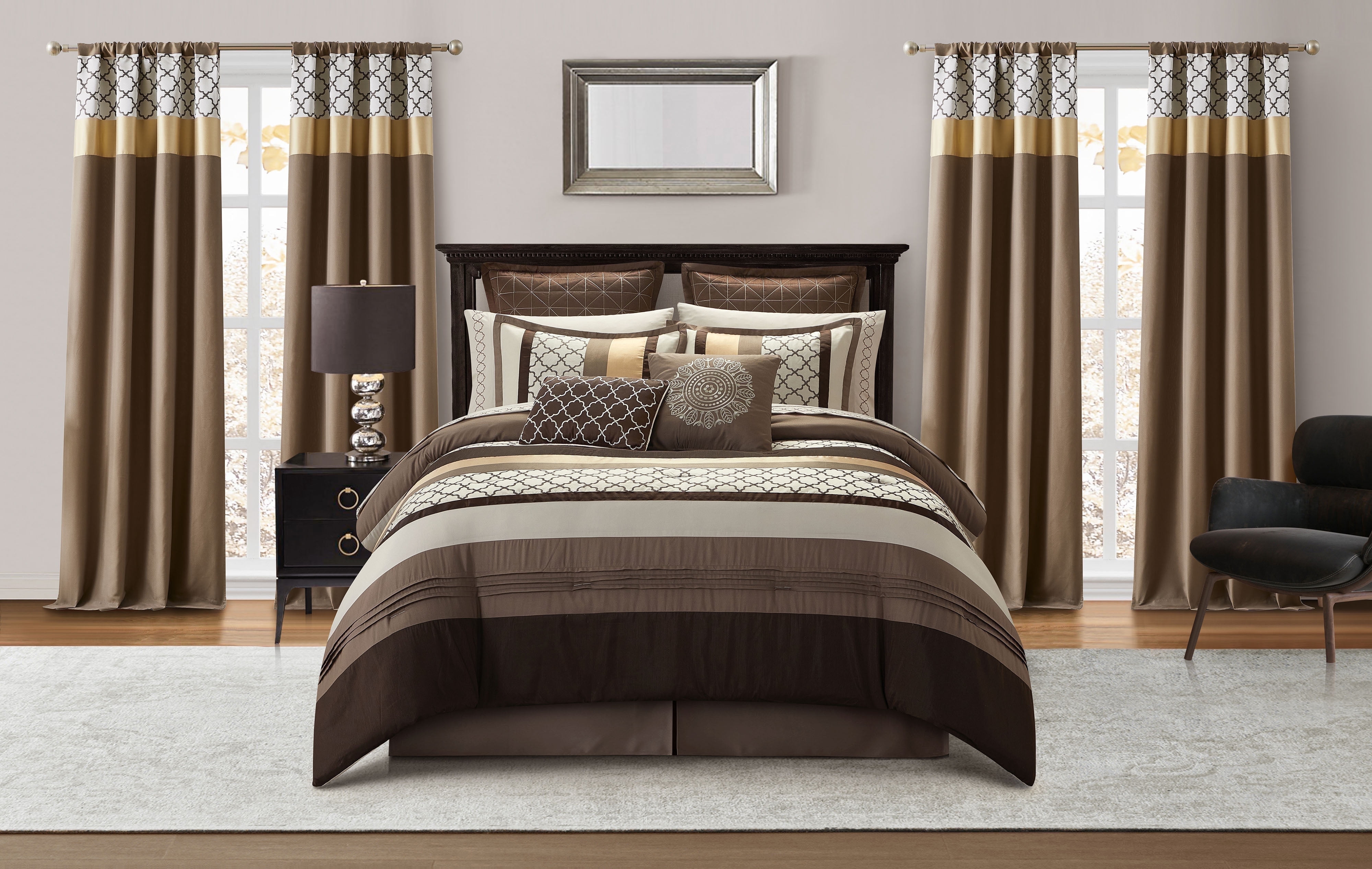 Lanco Brown Comforter Set California King, 16 Pieces Room in a Bag ...