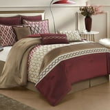 Lanco Caval Diamond 10 Piece King Size Bedding Set, Burgundy, Geometric Jacquard, Polyester ...