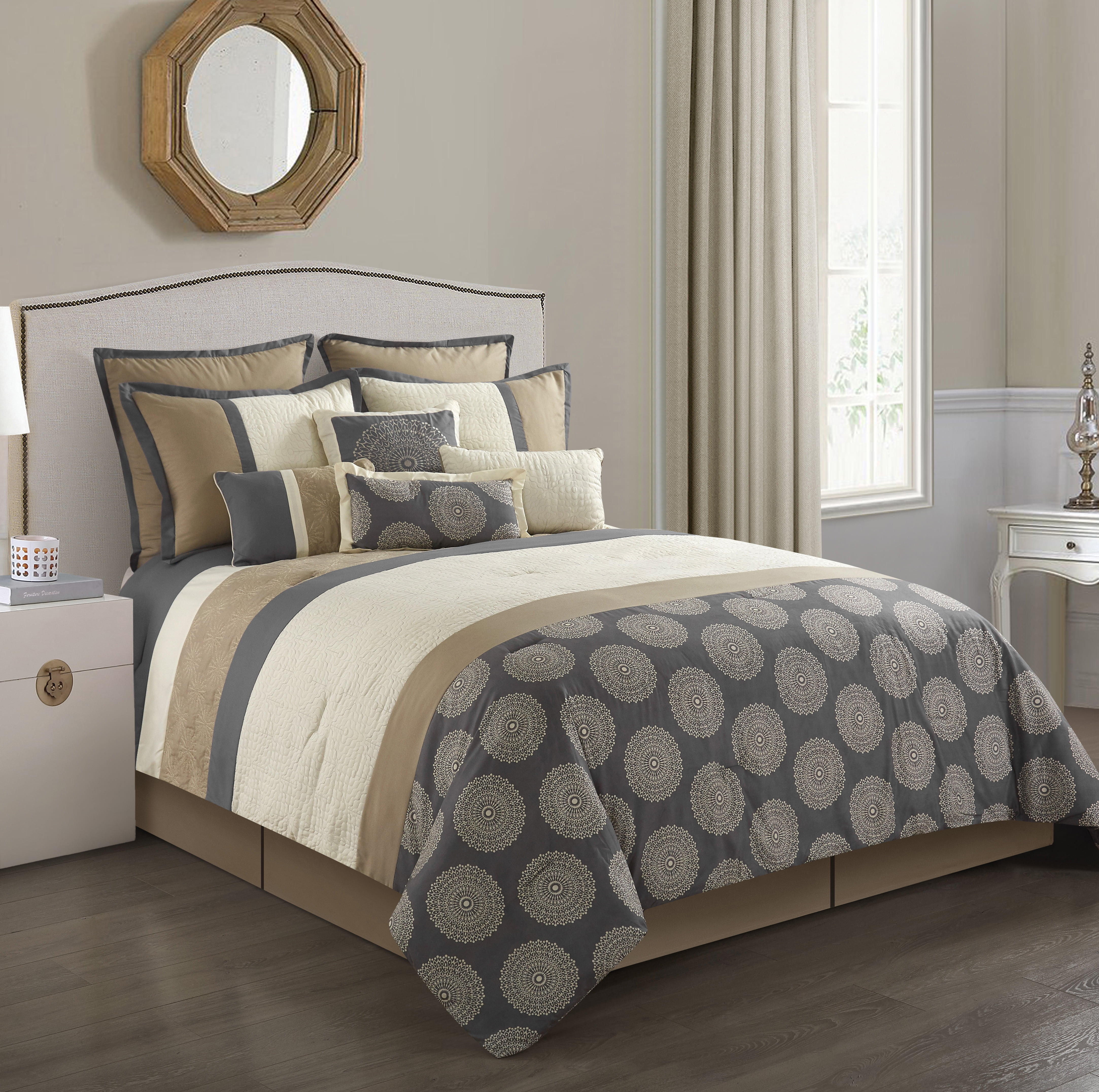 Lanco Circa California King Size 10 Piece Damask Bedding Comforter Set ...