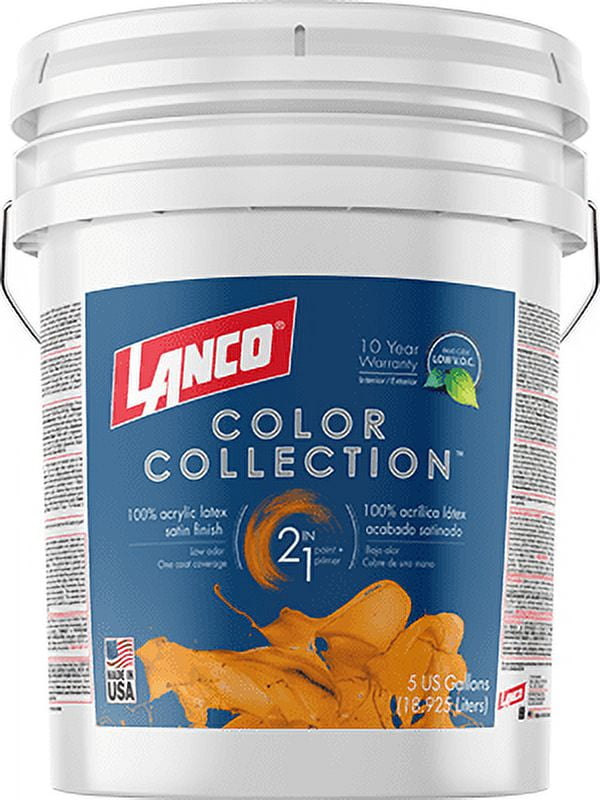 Lanco Color Collection 2 in 1, Satin Interior & Exterior Wall & Trim Paint, White & Pastel Base ...