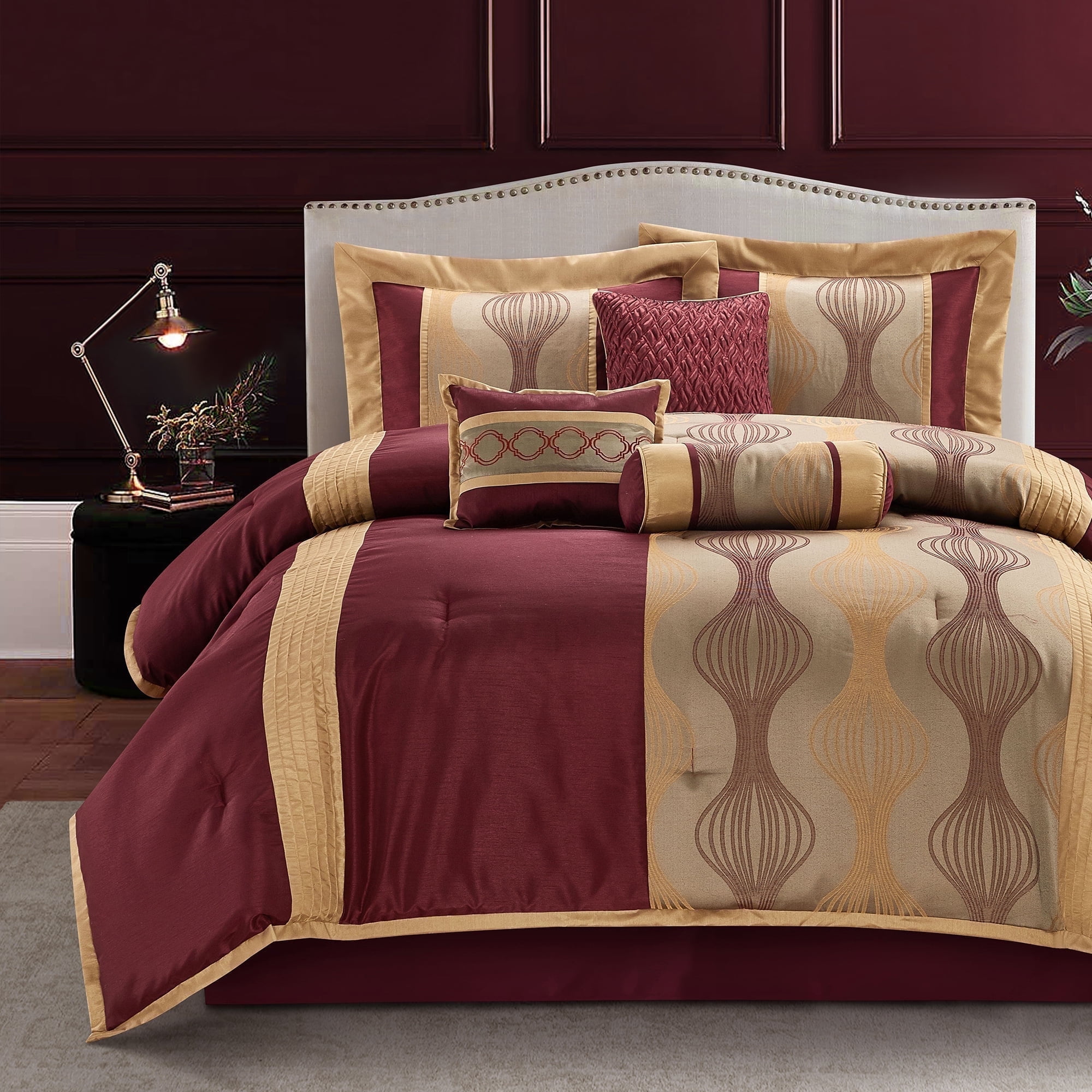 Lanco Elegant Wine Gold 7 Pieces Lightweight Microfiber Bed-in-a-Bag ...