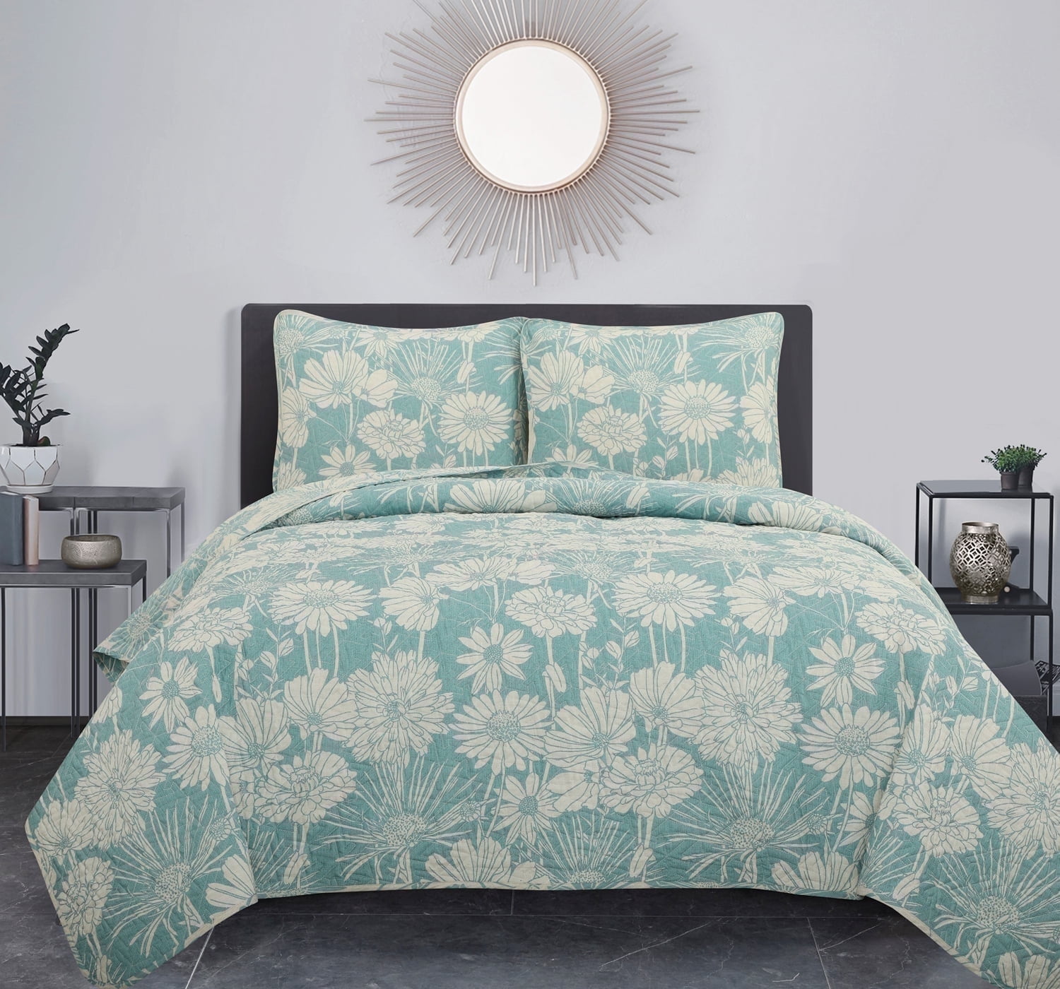 Lanco Floral Quilt Set Queen Size , Color Blue, 3 Piece, Print ...