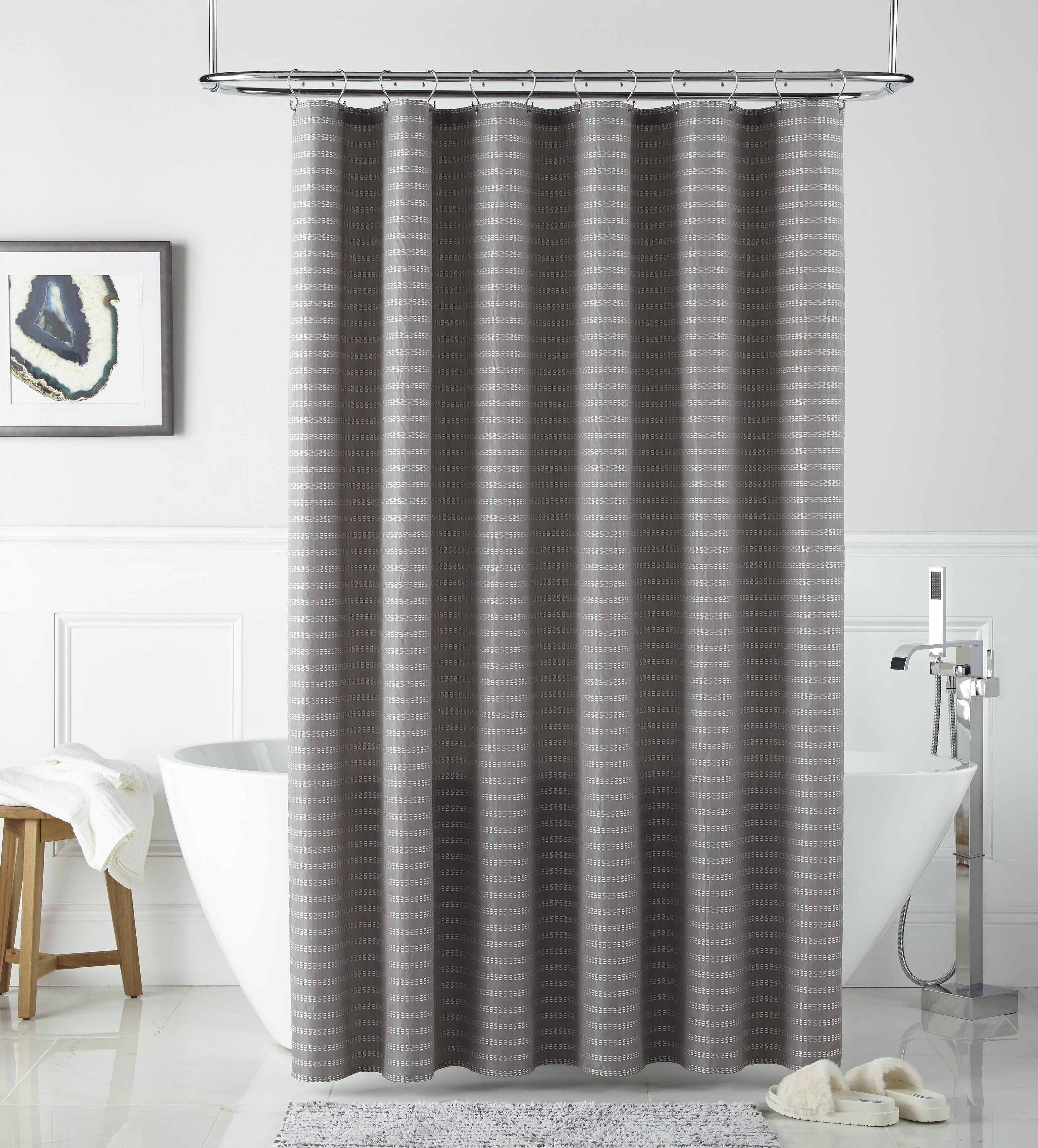 Lanco Floydell Horizontal Striped Buttonhole Top Shower Curtain, Brown ...