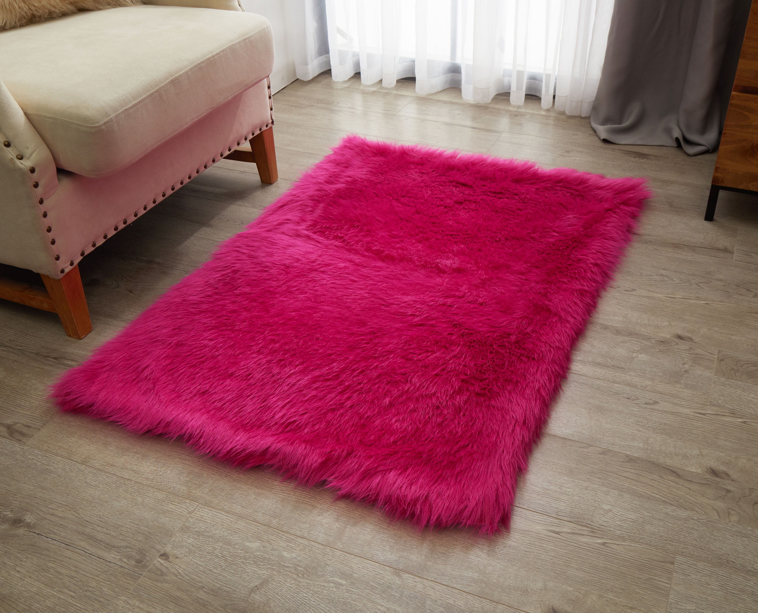 Lanco Fluffy Sheepskin Faux Fur Shag Area Rug, Pink, 30x46 - Walmart.com