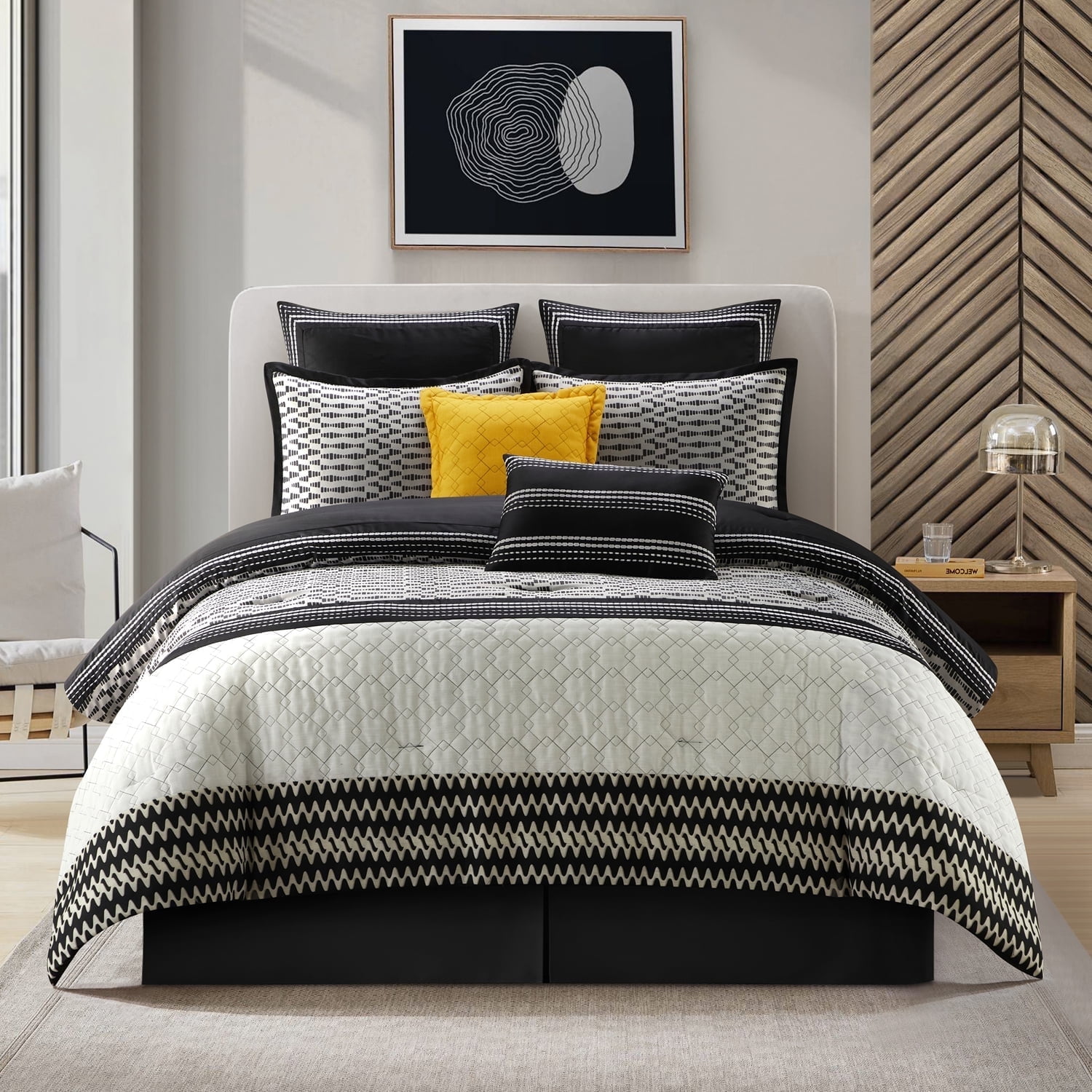 Lanco Geometric Black and Grey Comforter Set California King Size , 8 ...