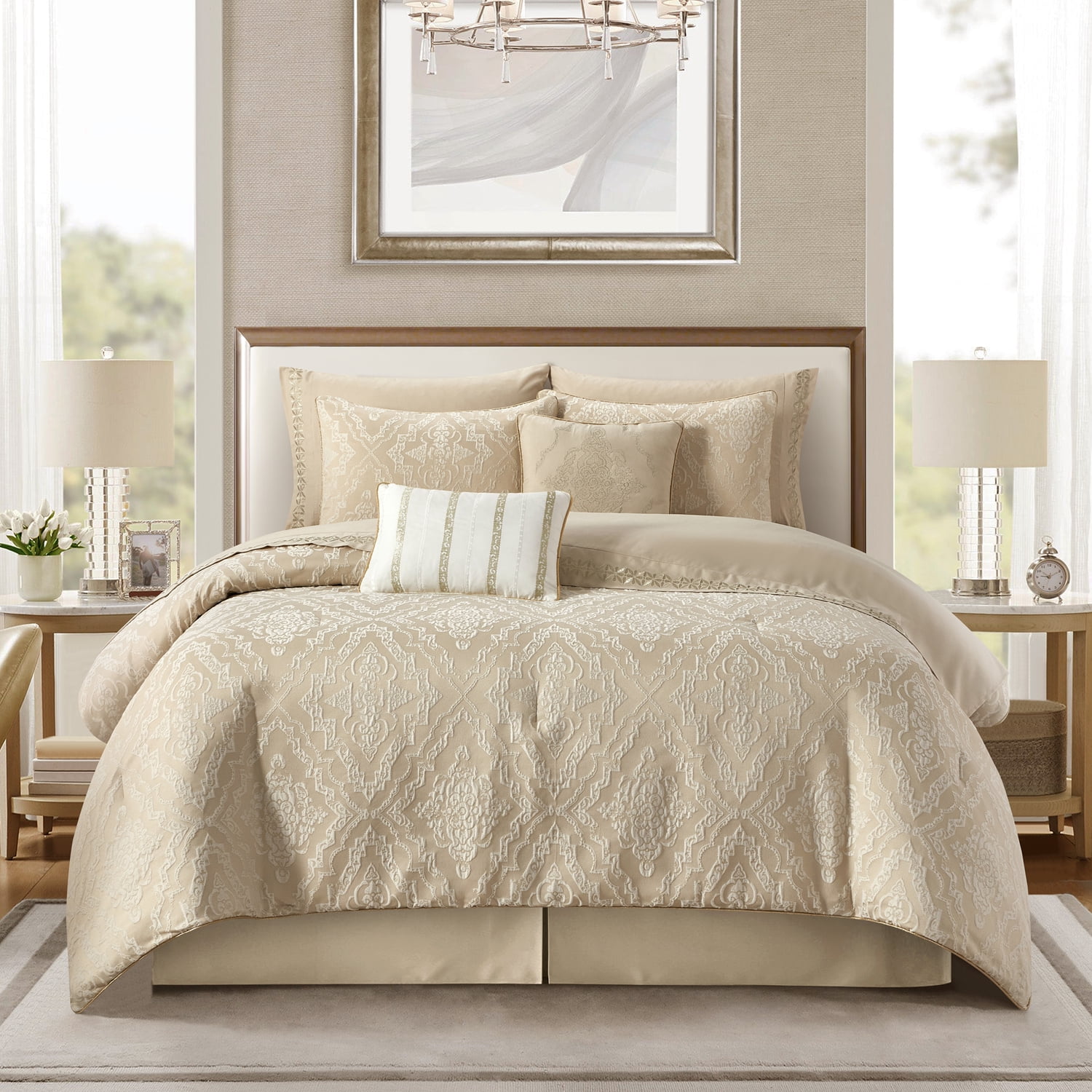 Lanco Gold Comforter Set King Size , 10 Piece Jacquard Bedding Set ...