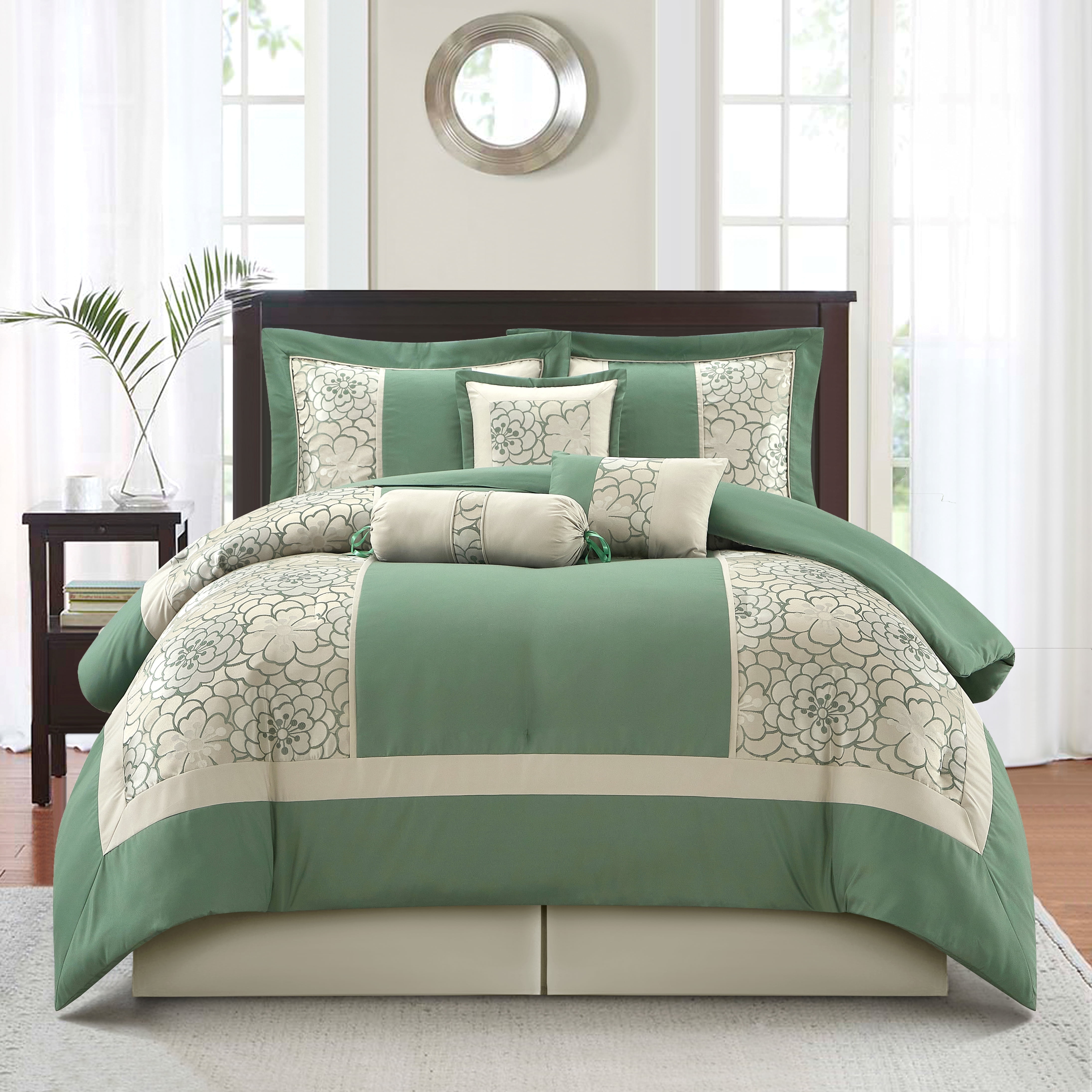 Lanco Green Comforter Set Queen Size, 7 Piece Jacquard Soft Bedding Set ...