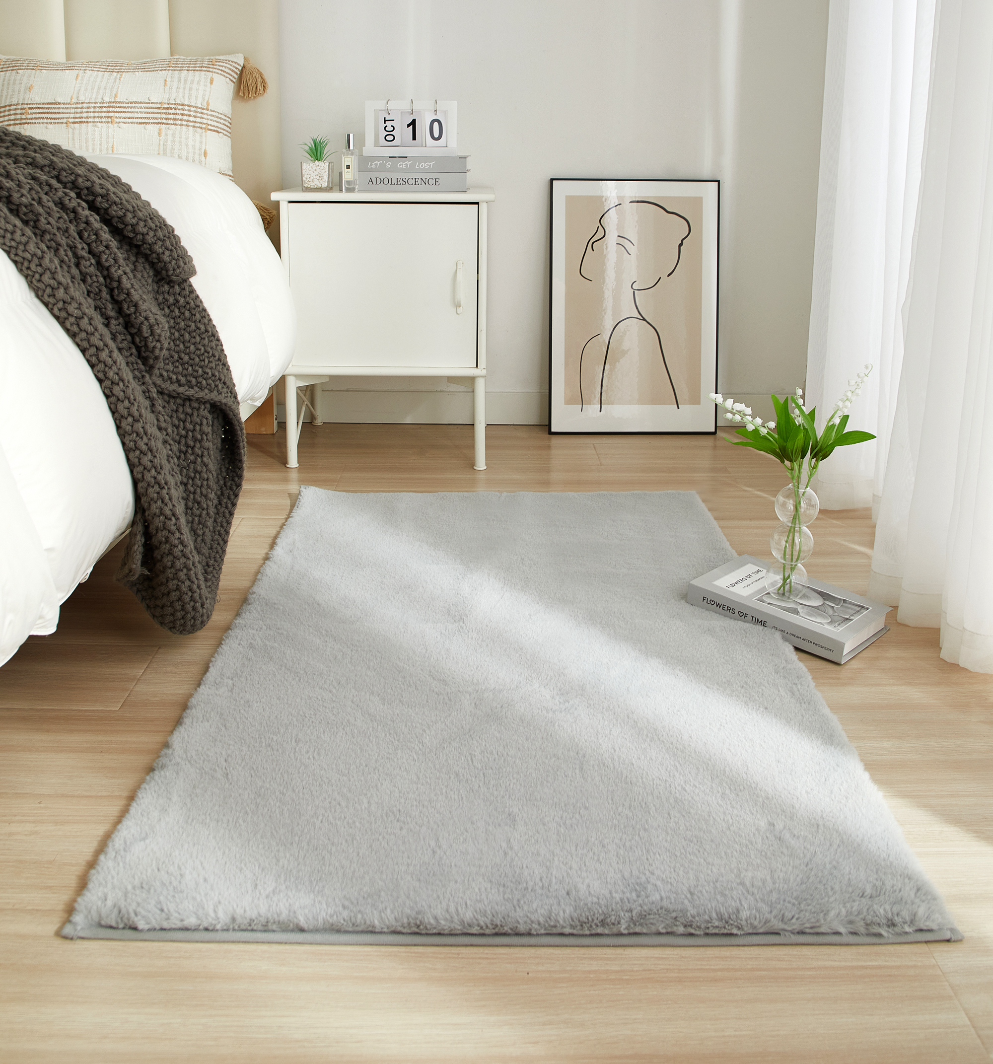 Lanco Grey Rubbit Faux Fur Rug , 2.5' x 3.83' , Super Soft Fluffy Area ...