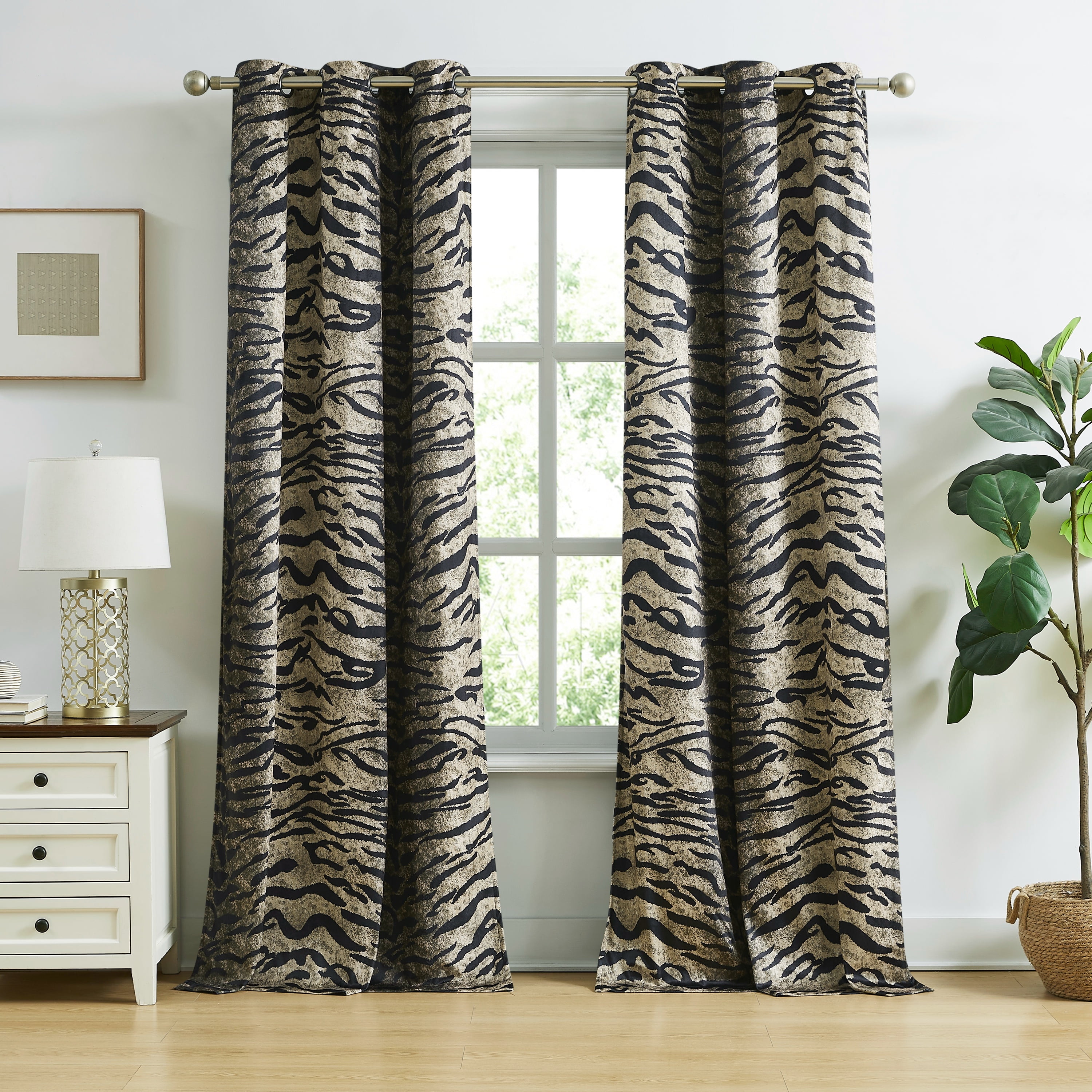 Lanco Leopard Curtain 37Wx84L , Grommet Window Curtains for Bedroom ...