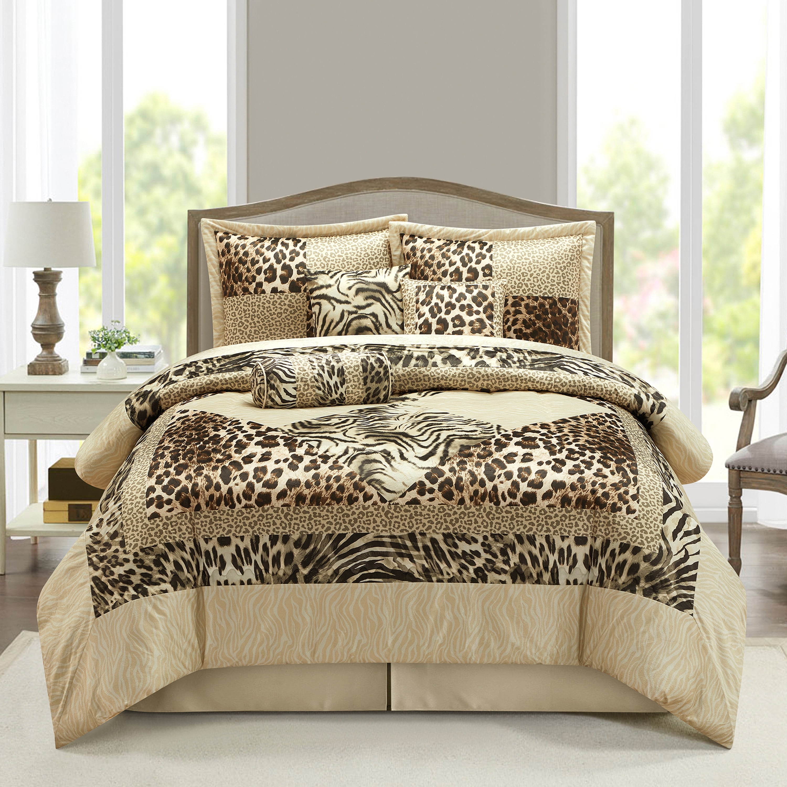 Lanco Leopard Print 7 Pieces California King Comforter Set, Bed in a ...