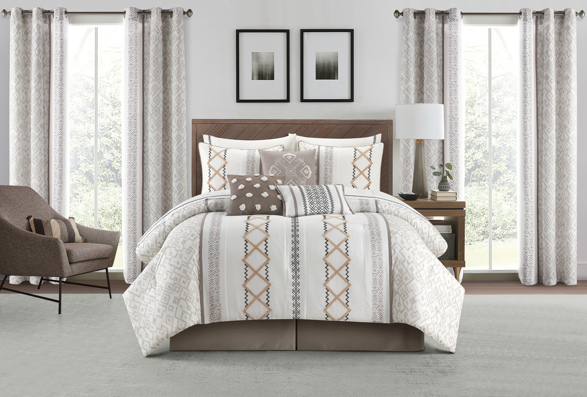 Lanco Luxury Taupe Comforter Set Queen Size , 15 Piece Terry embroidery ...