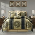 Lanco Medallion 7 Piece Navy Comforter Set, King Size Jacquard Bedding ...