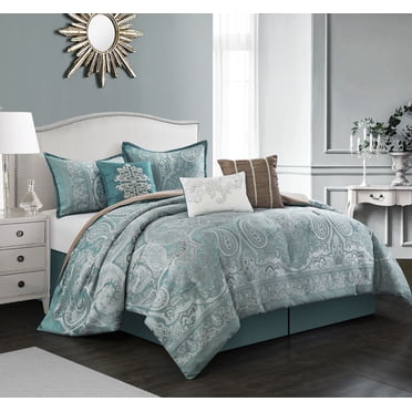 Lanco Brielle Floral 7 Piece Comforter Bedding Set, Purple, Queen, Fill ...