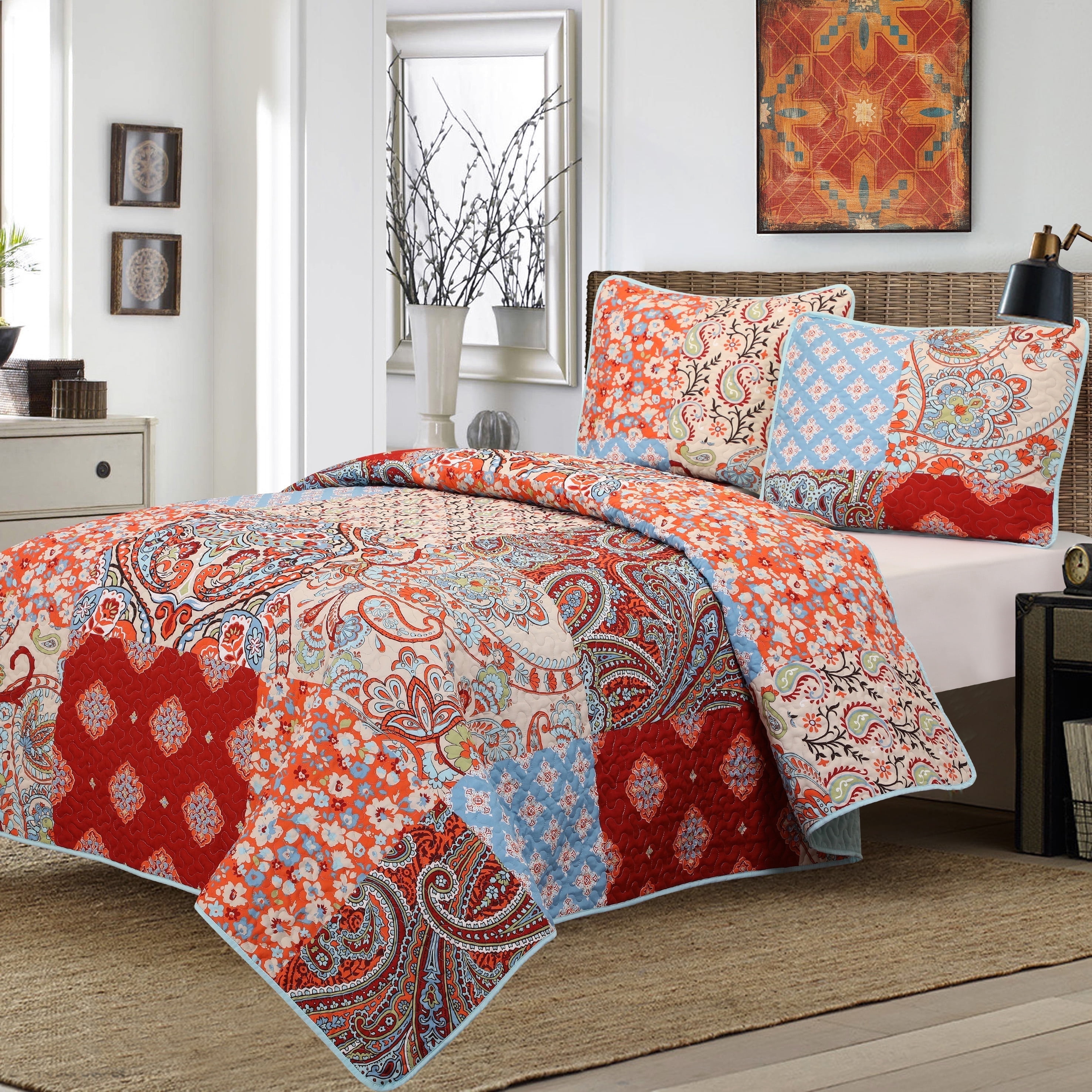 Lanco Mix Scheme Paisley 3-Piece Quilt Bedding Set , Multi-Color, Queen ...