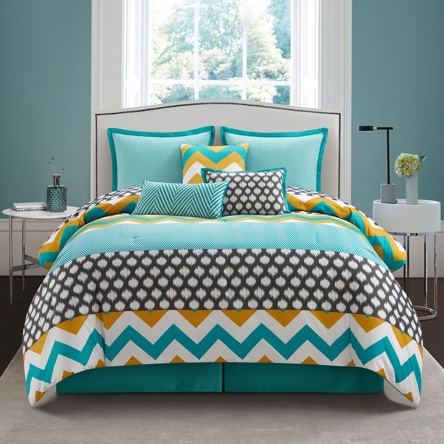 Lanco Multi Color Comforter Set King Size , 7 Piece Reversible ...