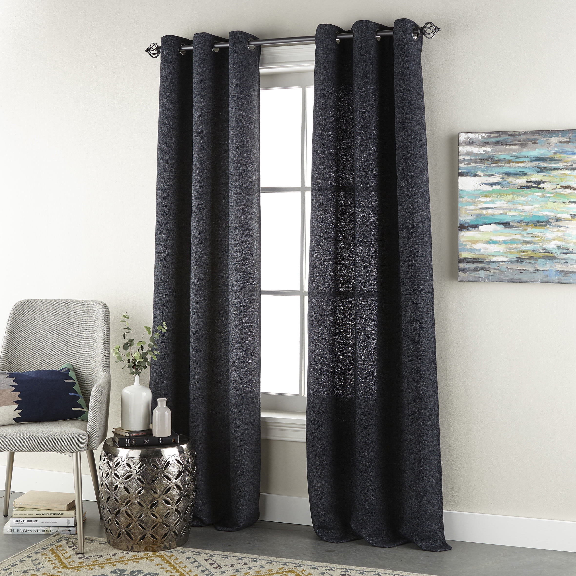 Lanco Rayne Room Darkening Window Curtain Panel with Grommet Top, Navy ...