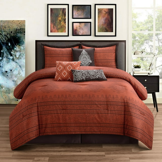 Lanco Rust Comforter Set Queen Size , Microfiber Print Bedding Set ...