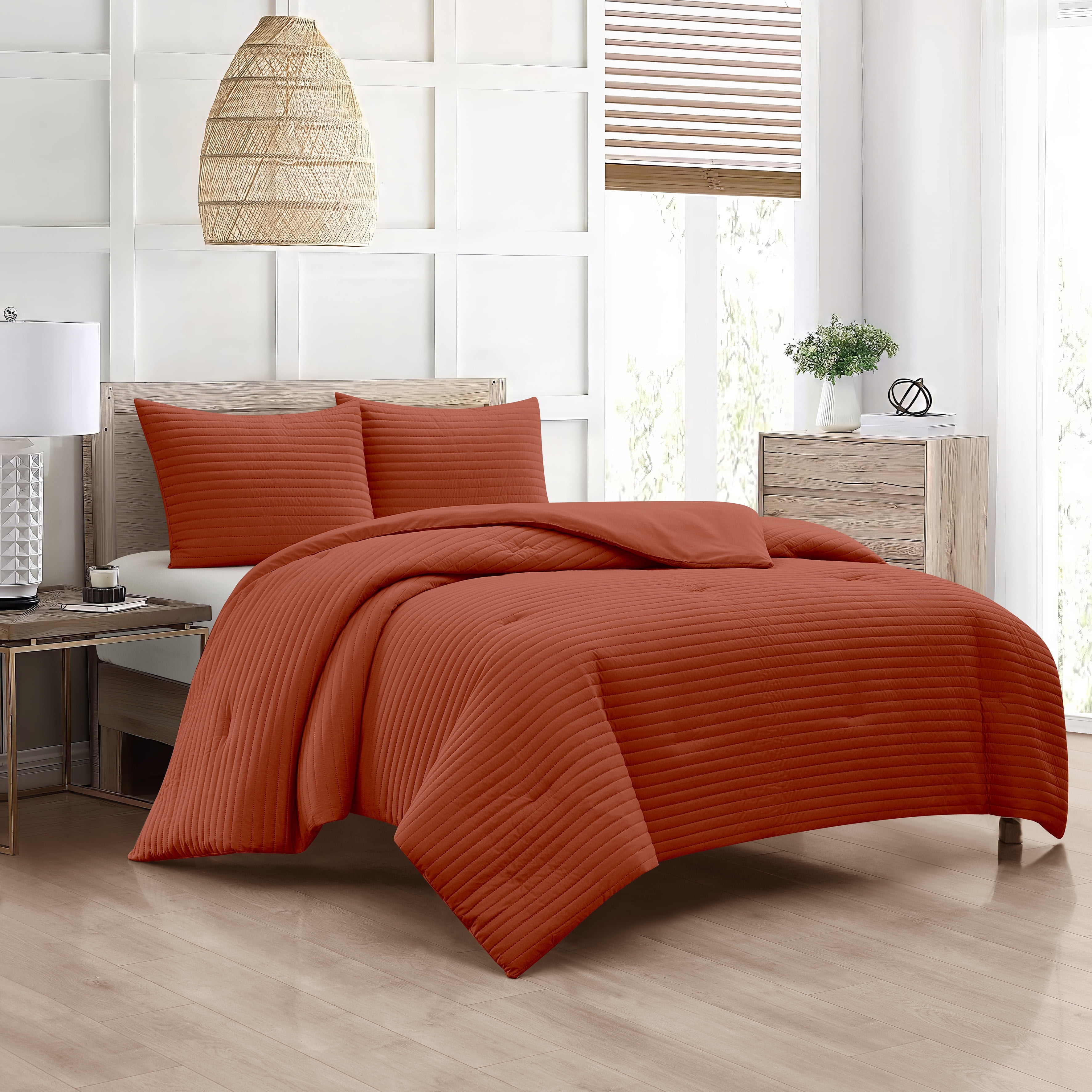 Lanco Rust Quilt Set Queen Size , 3 Piece Set , Solid Color , 2 Pillow ...