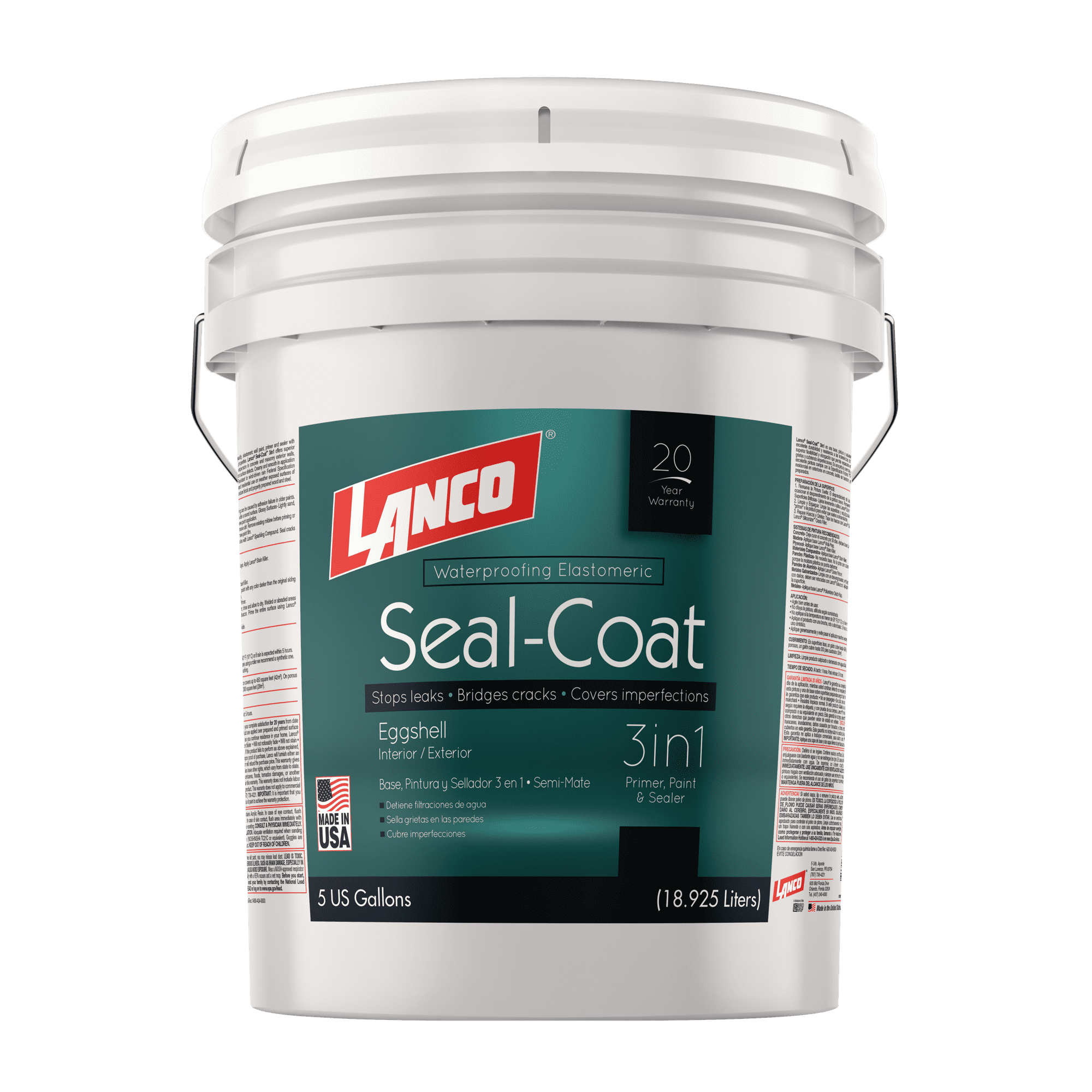 Lanco Seal Coat 3 in 1, Eggshell Interior & Exteriror Paint White Finish, 5 Gallon - Walmart.com