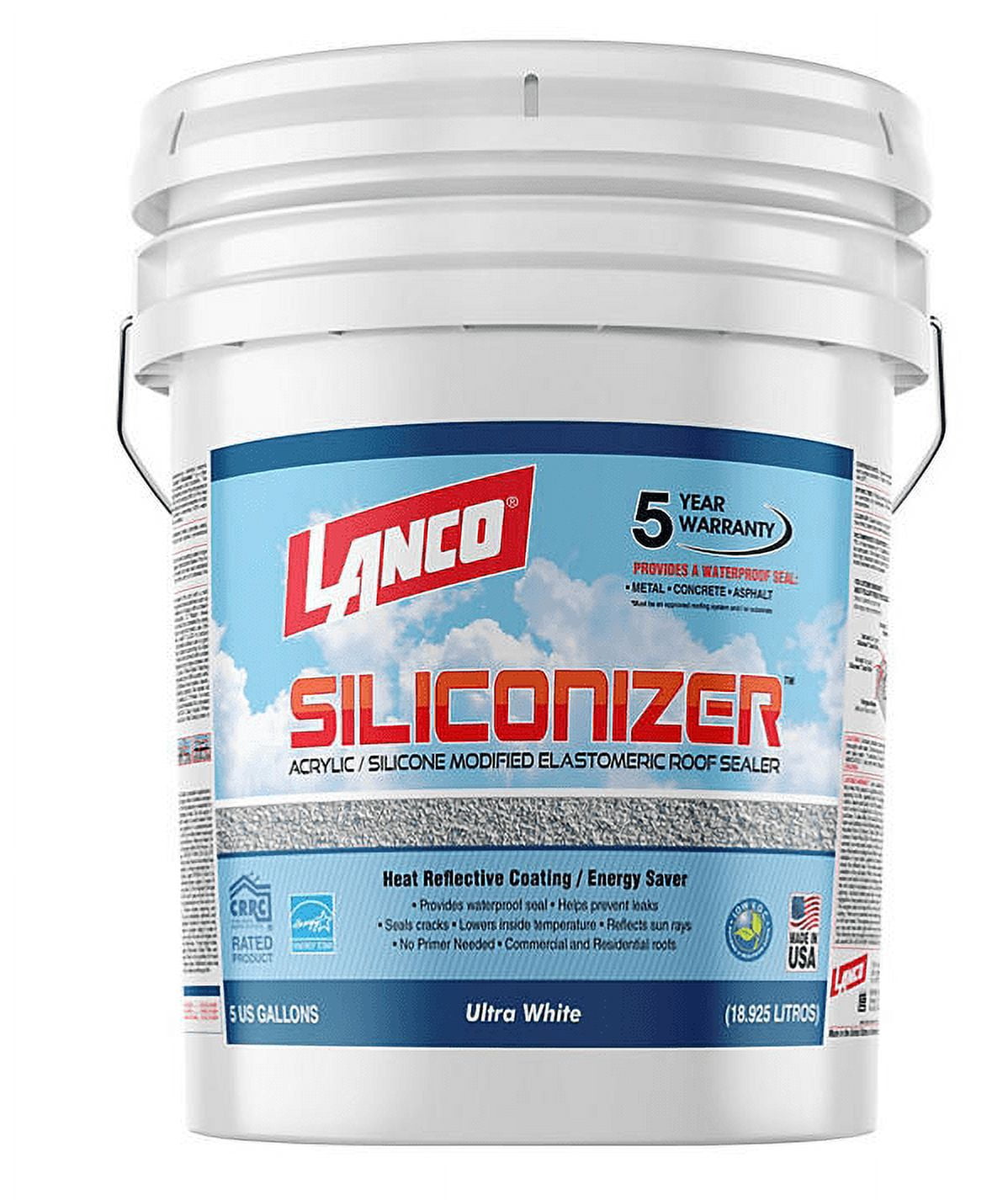 Lanco Siliconizer 5 Gal. Acrylic Elastomeric White Reflective Roof ...