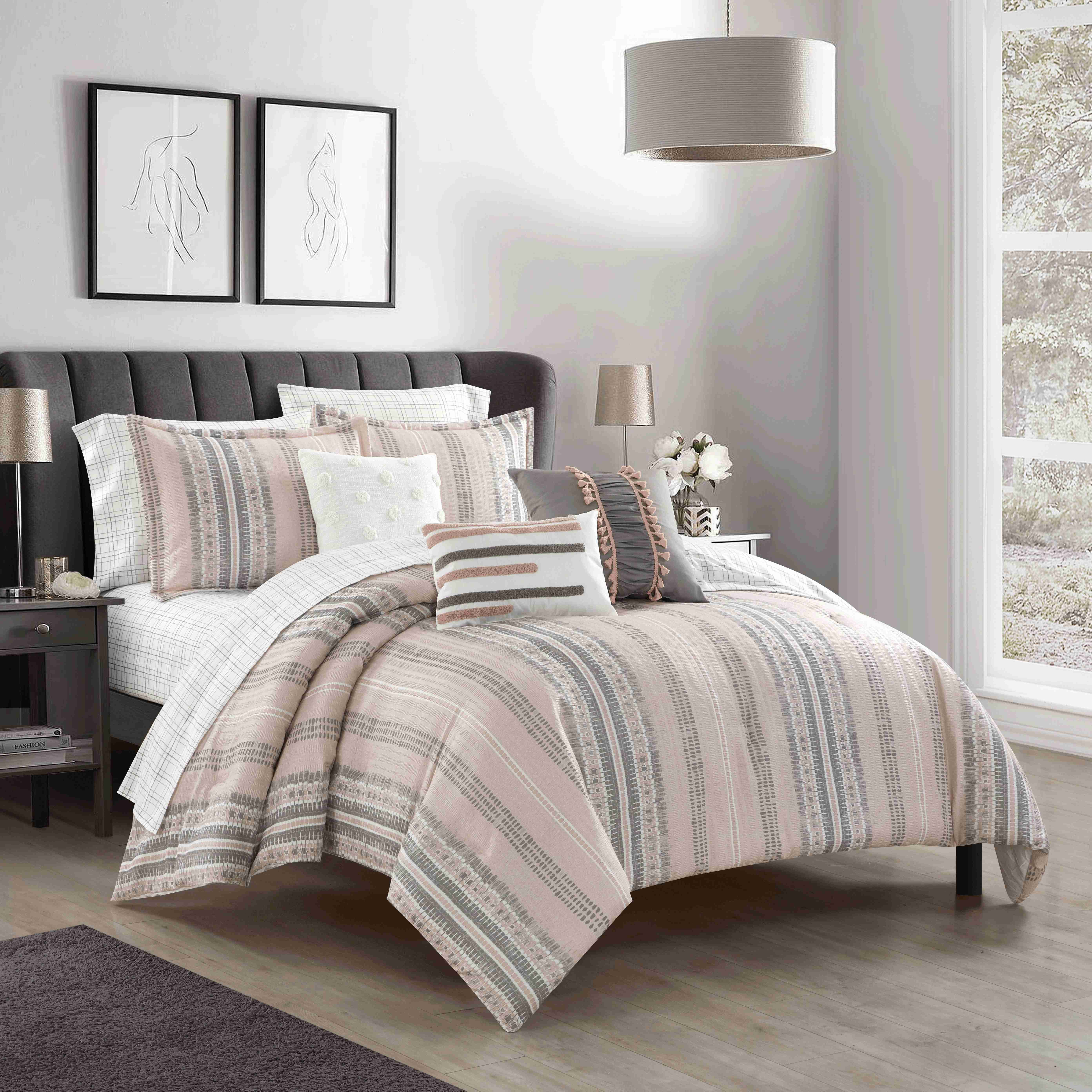 Lanco Sophie Lines 10 Piece Comforter Set, Blush, California King ...
