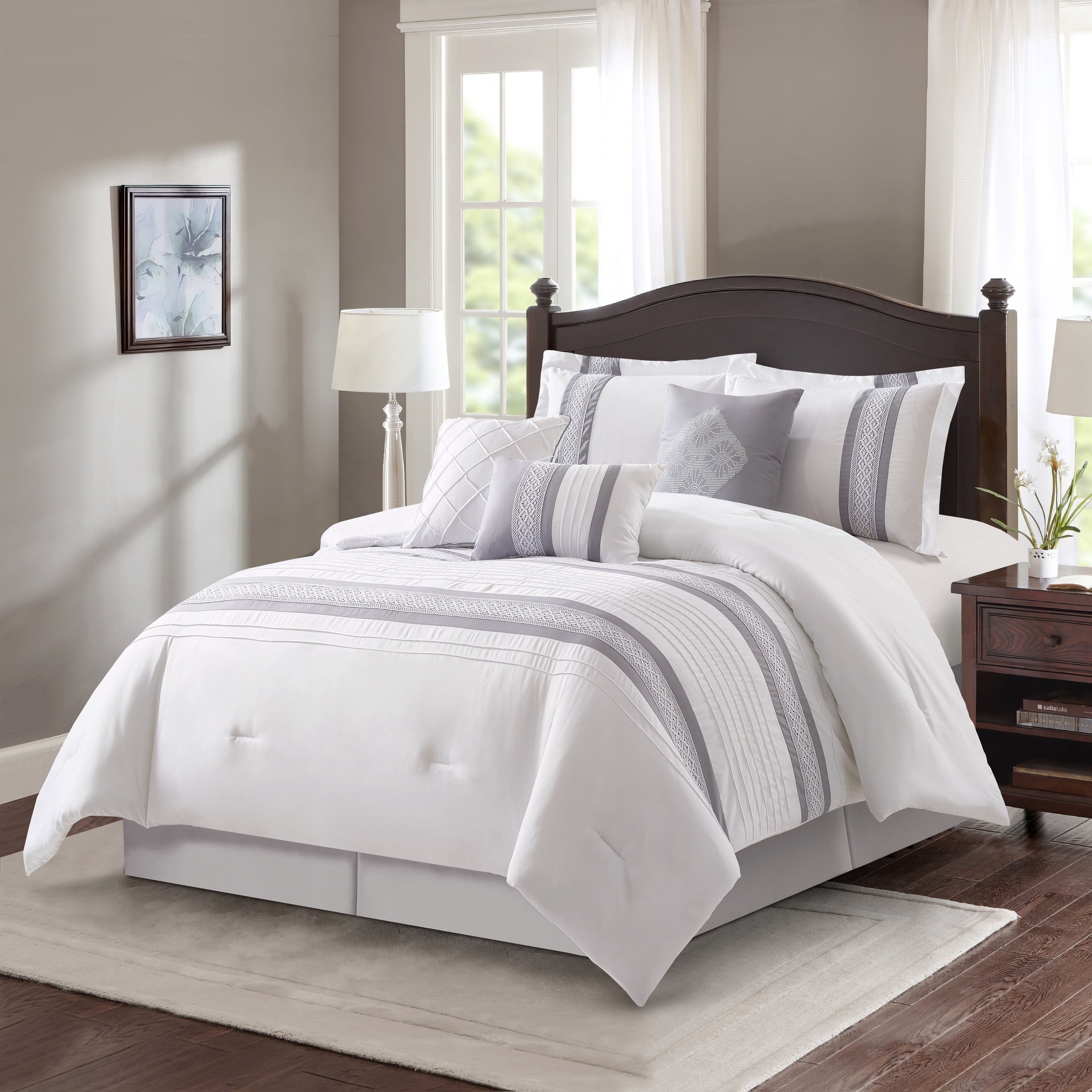 Lanco Boho 7-Piece Comforter Set, Grey & White, California King ...