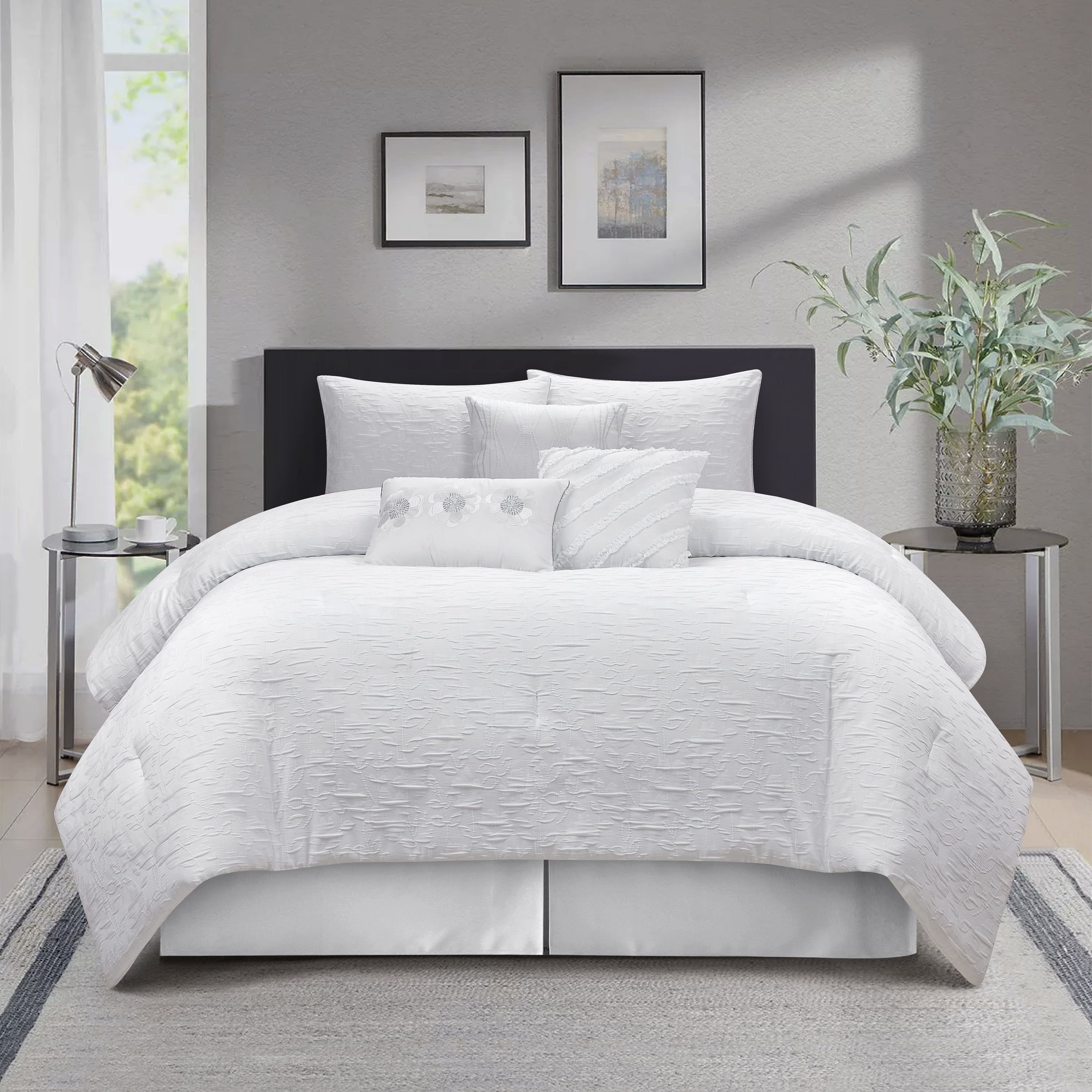Lanco White Comforter Set King Size, 7 Piece, Jacquard Home Decor ...