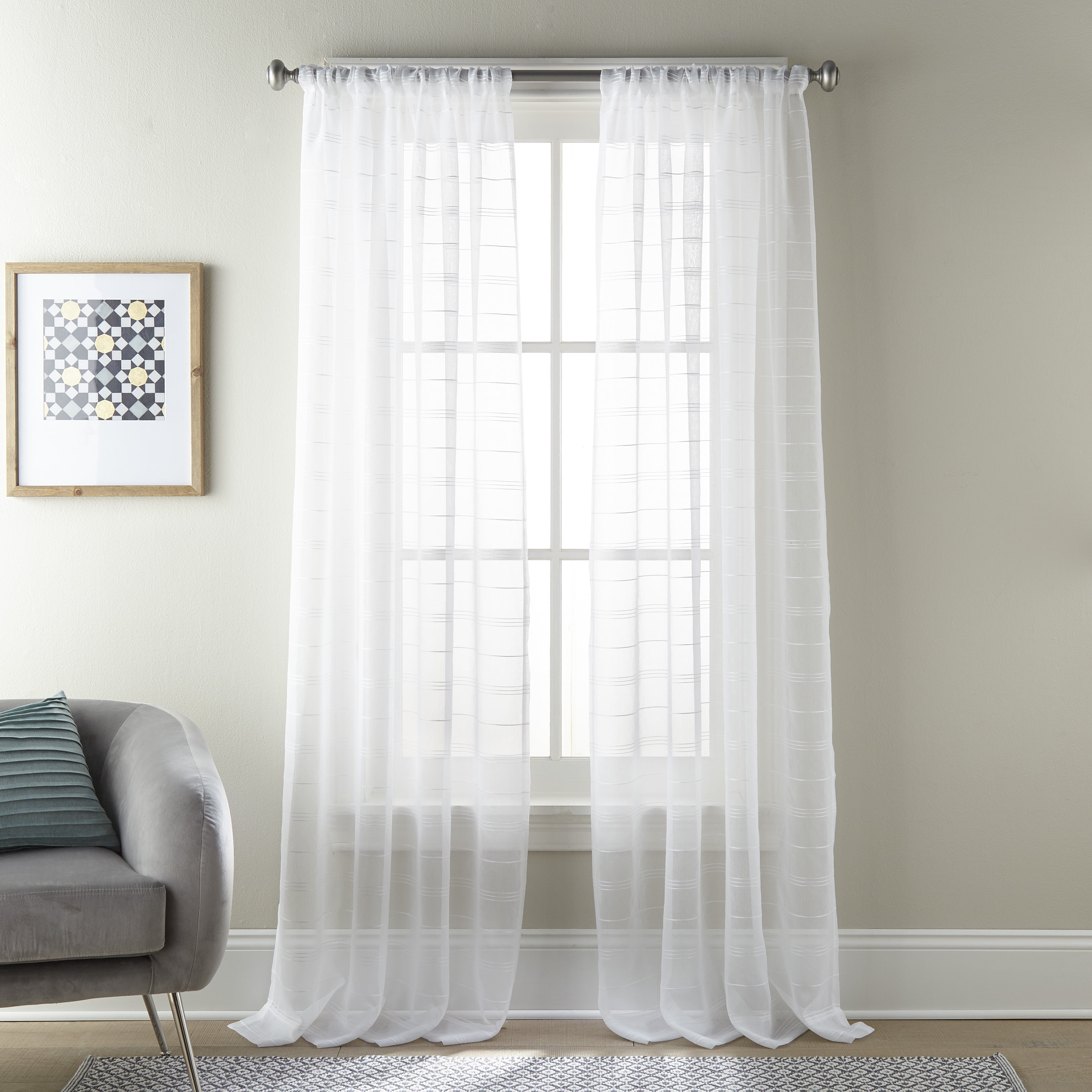 Lanco White Window Curtain Panels, Semi Sheer Rod Pocket Curtains 84 ...