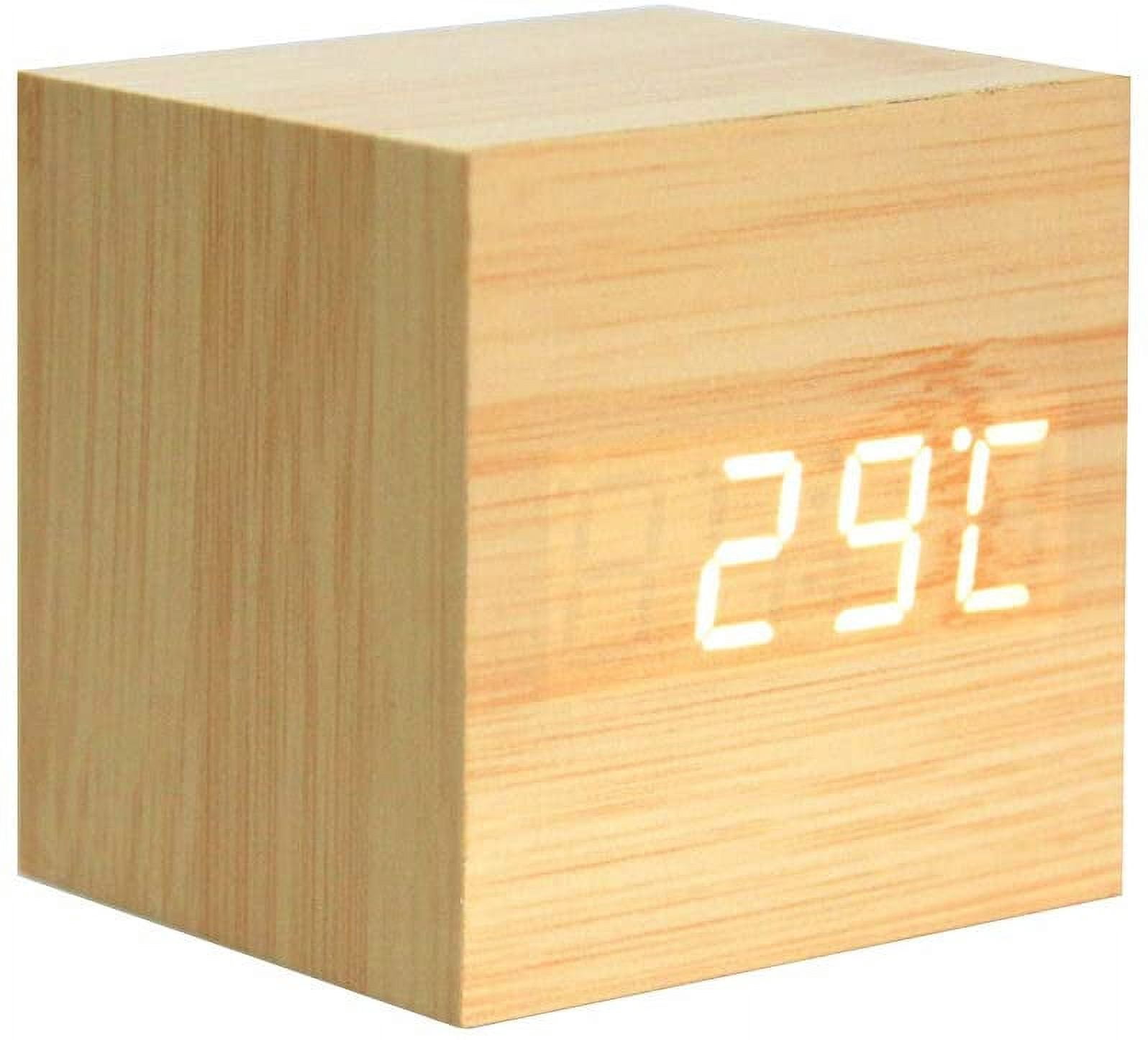Lancoon Wooden Alarm Clock - Mini Cube LED Digital Clock with Time/Date ...