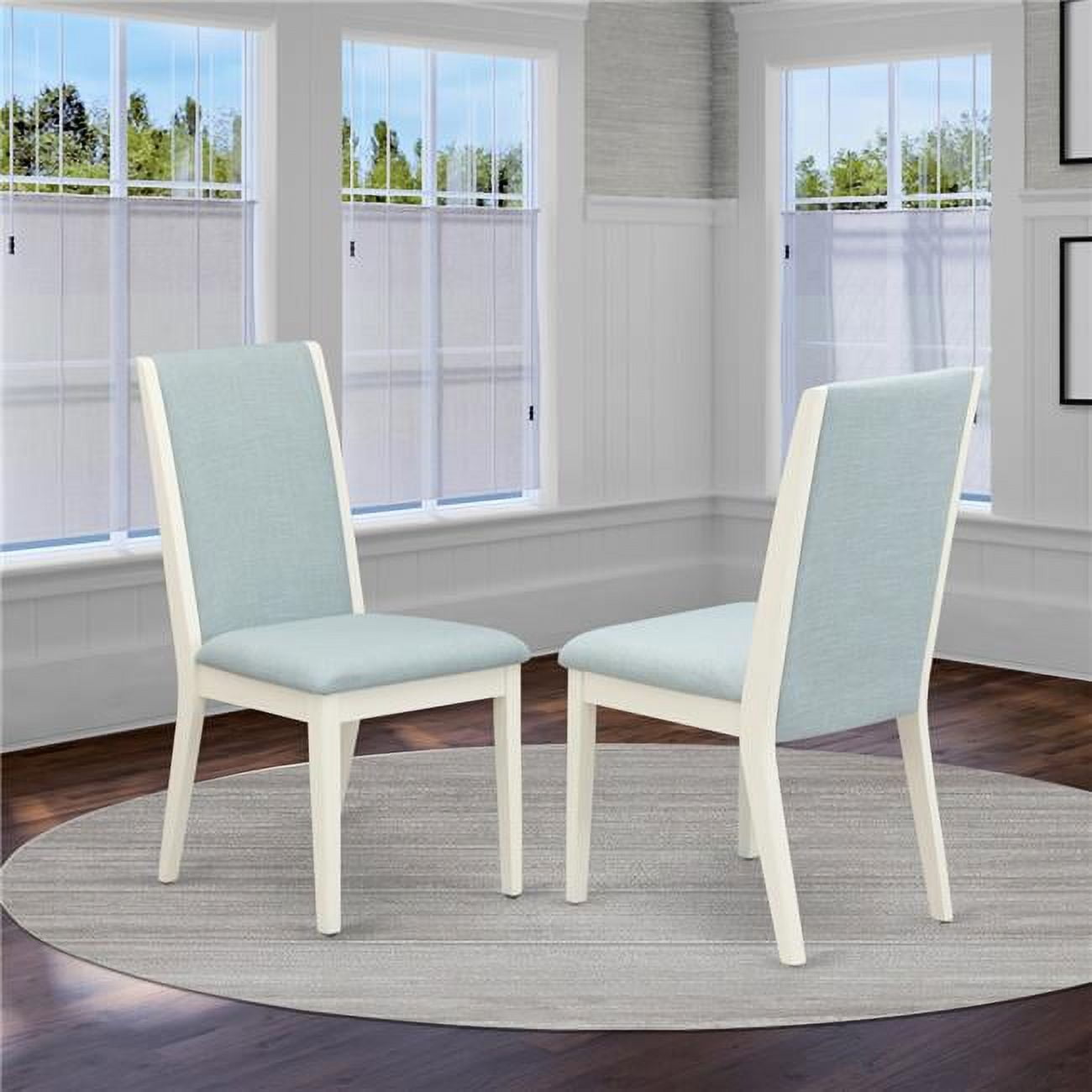 Lancy Baby Blue Linen Fabric Kitchen Chair Seat with Wirebrushed Linen ...