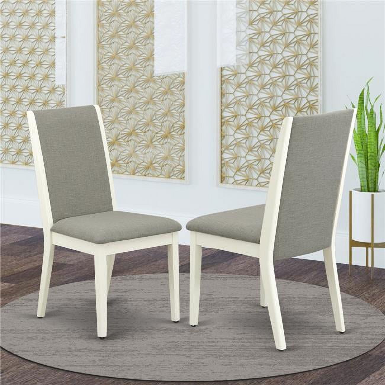 Lancy Parson Chair with Linen White Leg & Shitake Fabric - Set of 2 ...