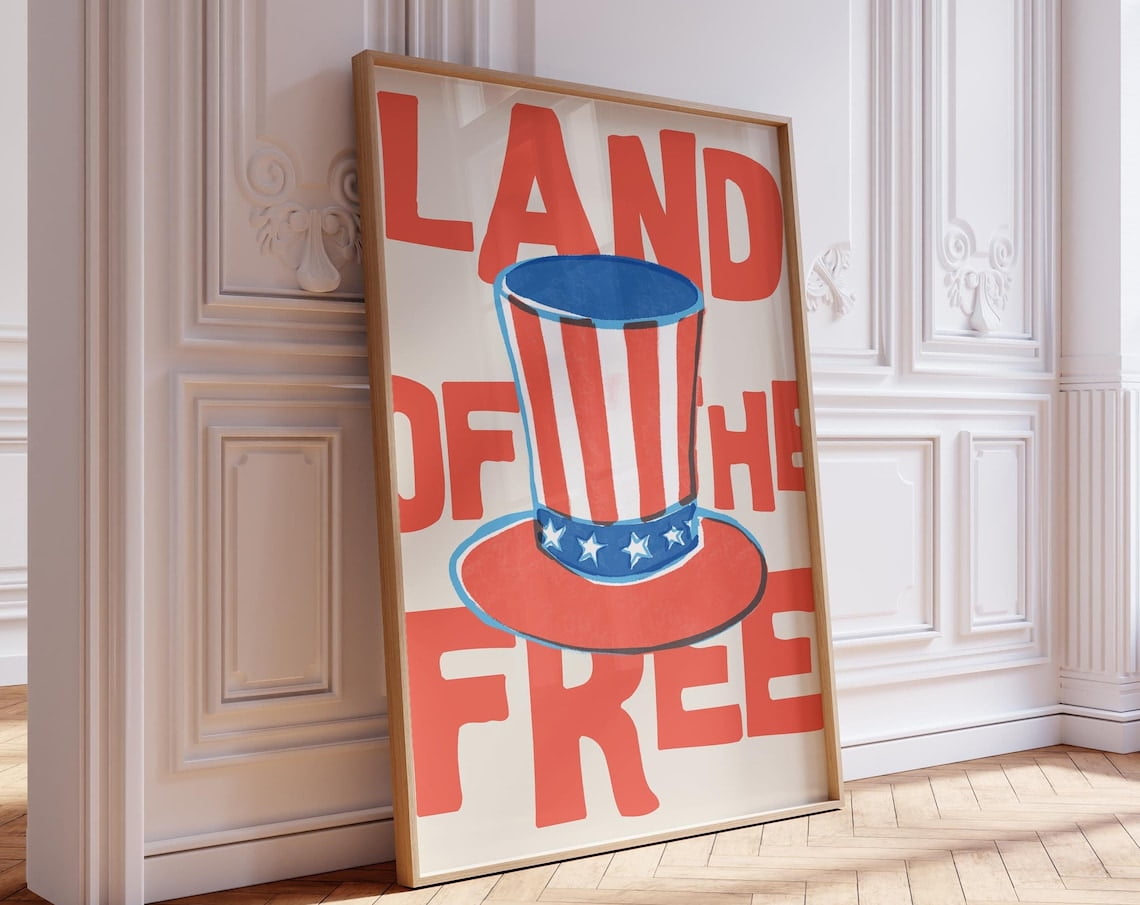 Land Of The Free Print Vintage Usa Poster Retro Patriotic Wall Art ...