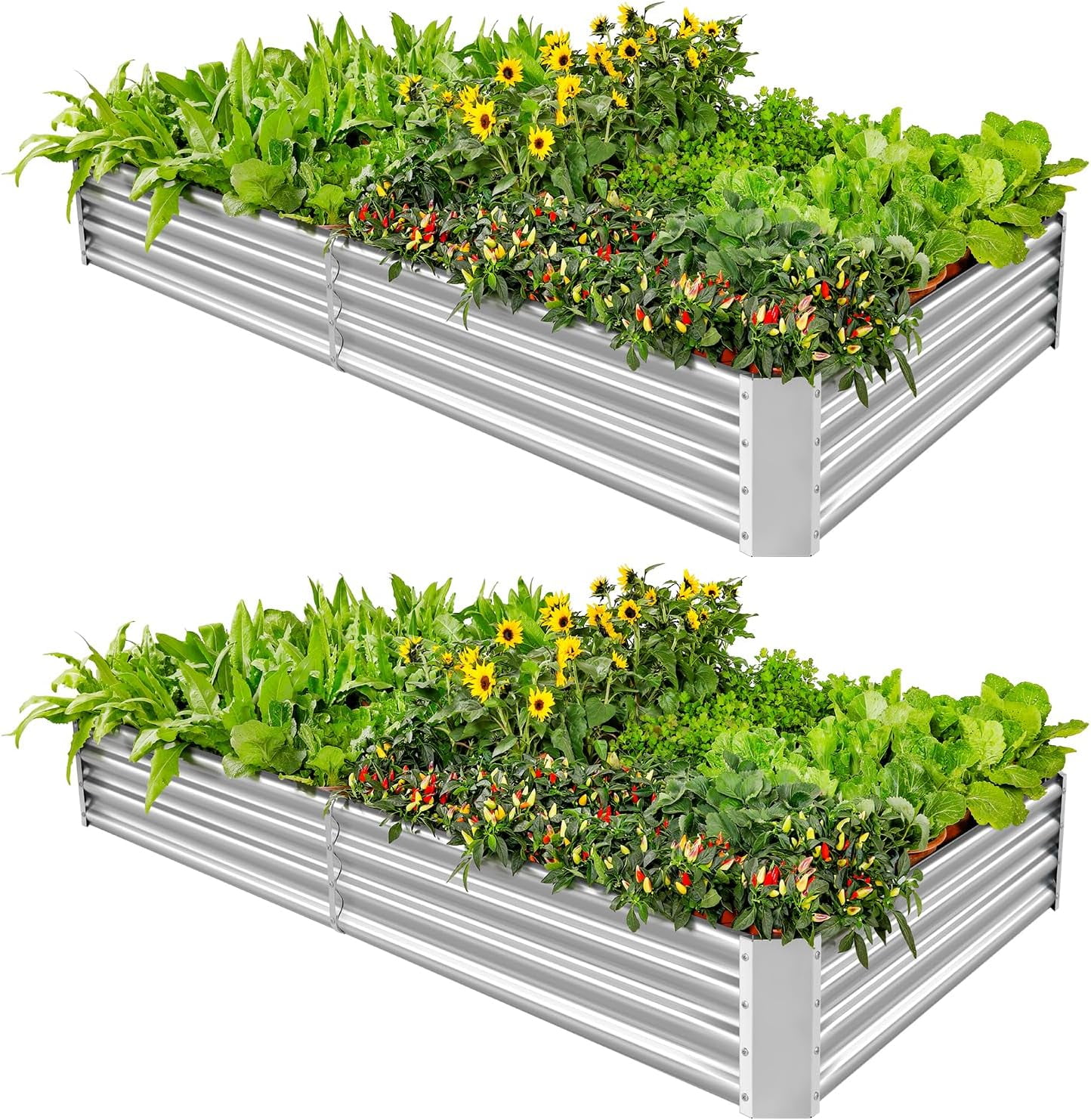 Land Guard 2 Pack 6×3×1ft Galvanized Metal Raised Garden Bed, Metal ...