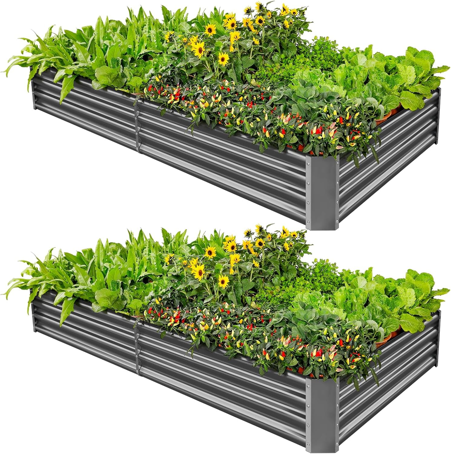 Land Guard 2 Pack 8×4×1ft Galvanized Metal Raised Garden Bed, Metal ...