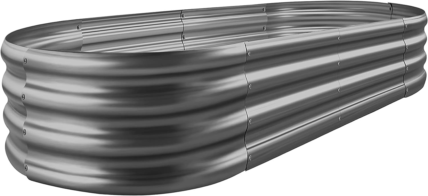 Land Guard 4x2x1ft Galvanized Metal Raised Garden Bed Kit, Oval Planter ...